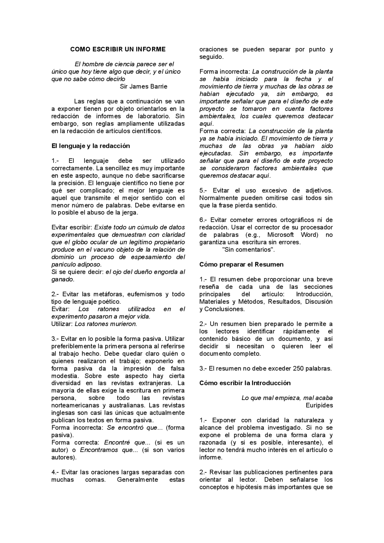 Tips para escribir un informe - Docsity