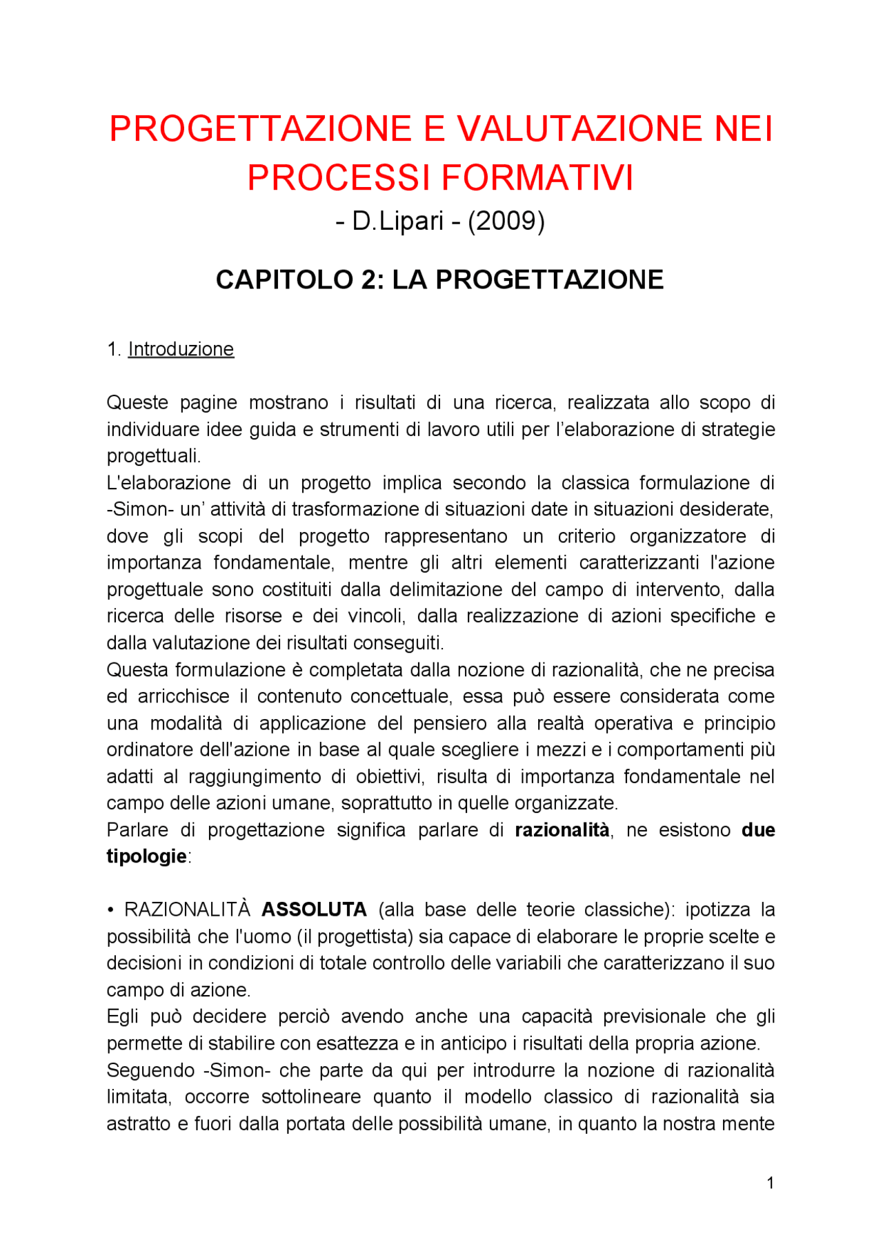 Progettazione E Valutazione Nei Processi Formativi Docsity