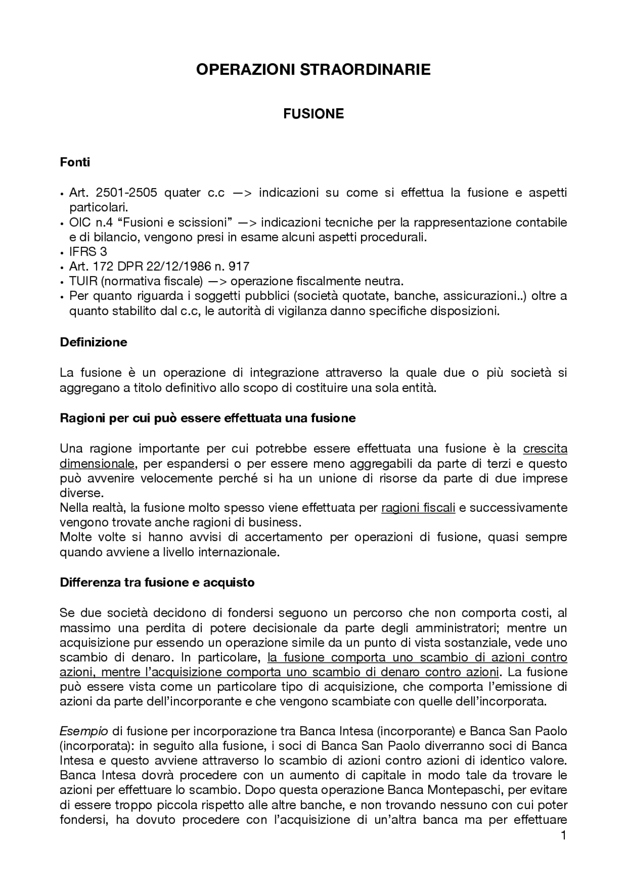 Operazioni Straordinarie Docsity
