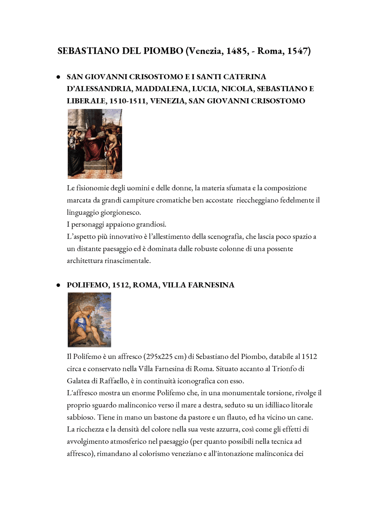 Appunti Su Sebastiano Del Piombo Docsity