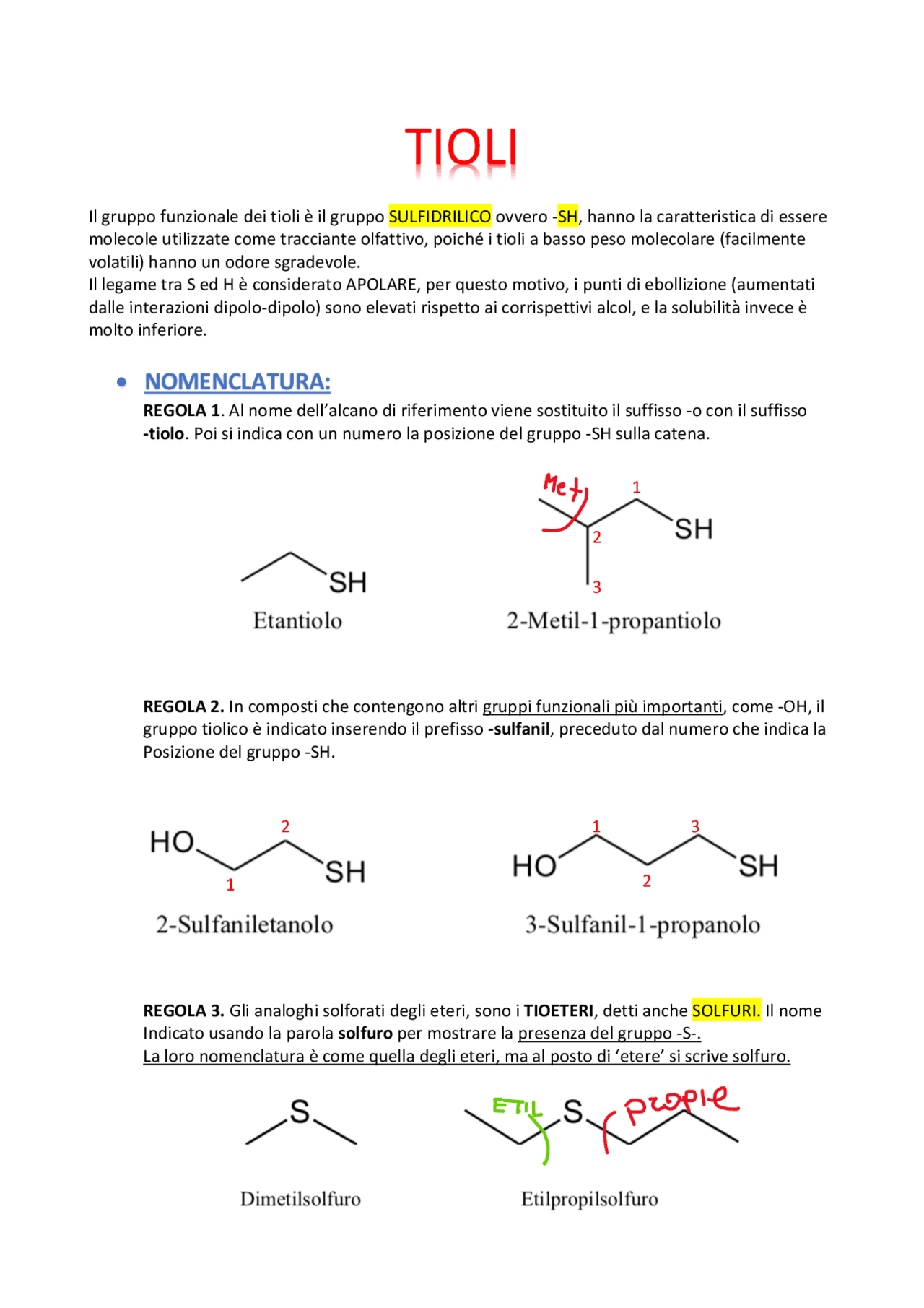 TIOLI chimica organica - Docsity