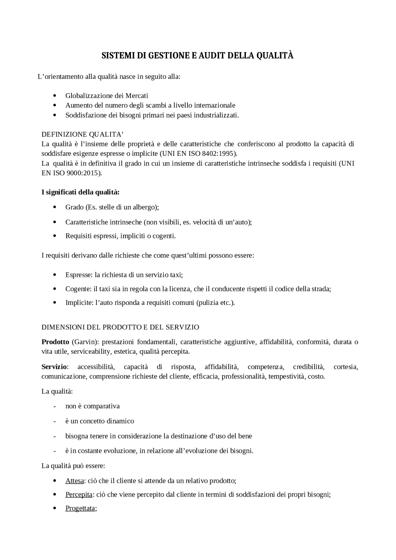 Sistemi Di Gestione E Audit Della Qualità Docsity