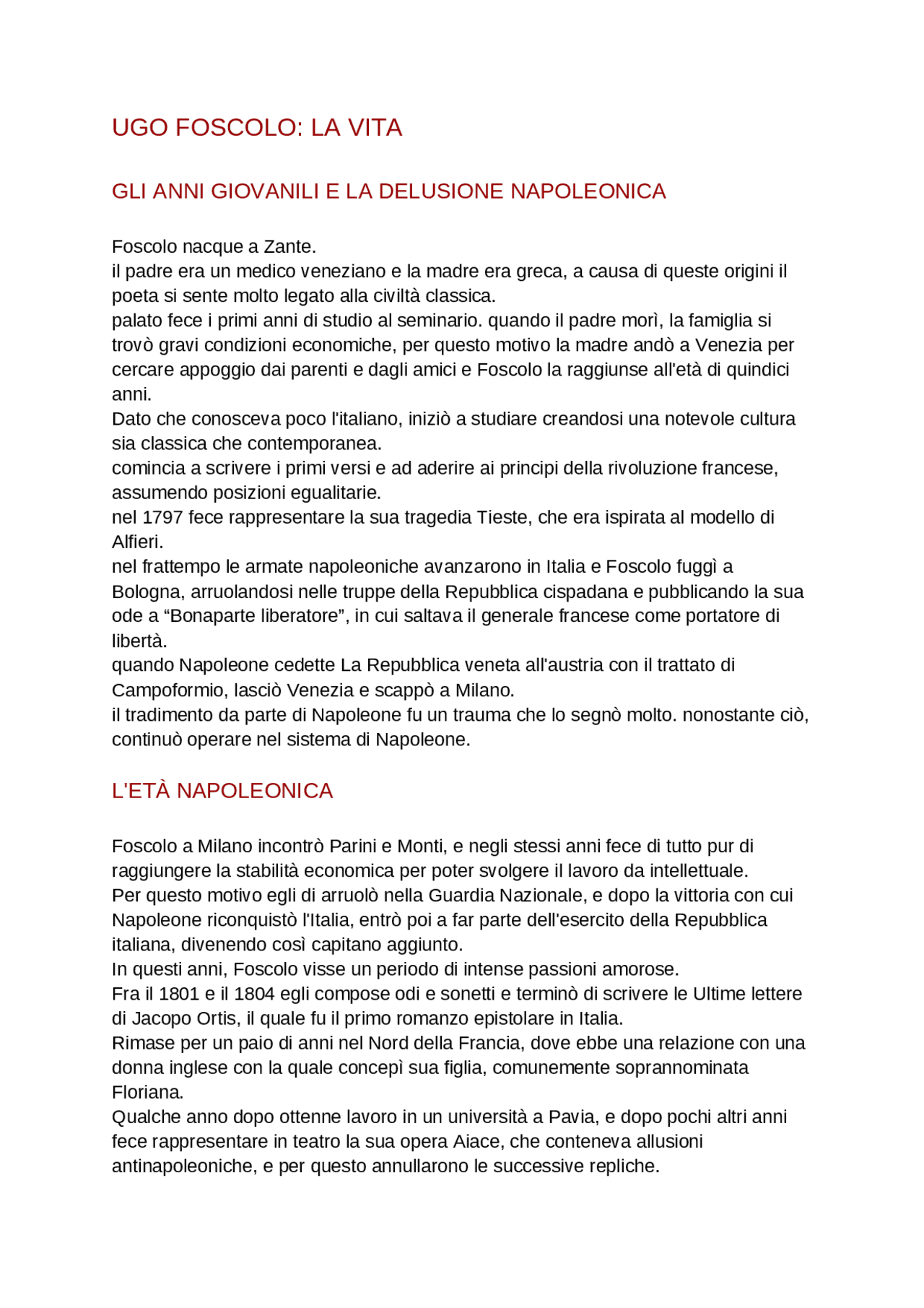 Riassunti Foscolo Leopardi Romanticismo Docsity