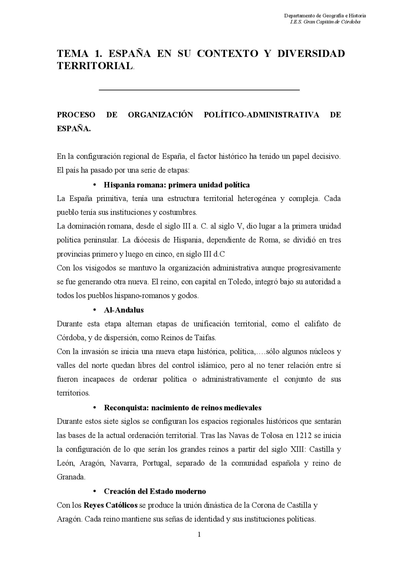 Tema 1. España en su contexto y diversidad. - Docsity