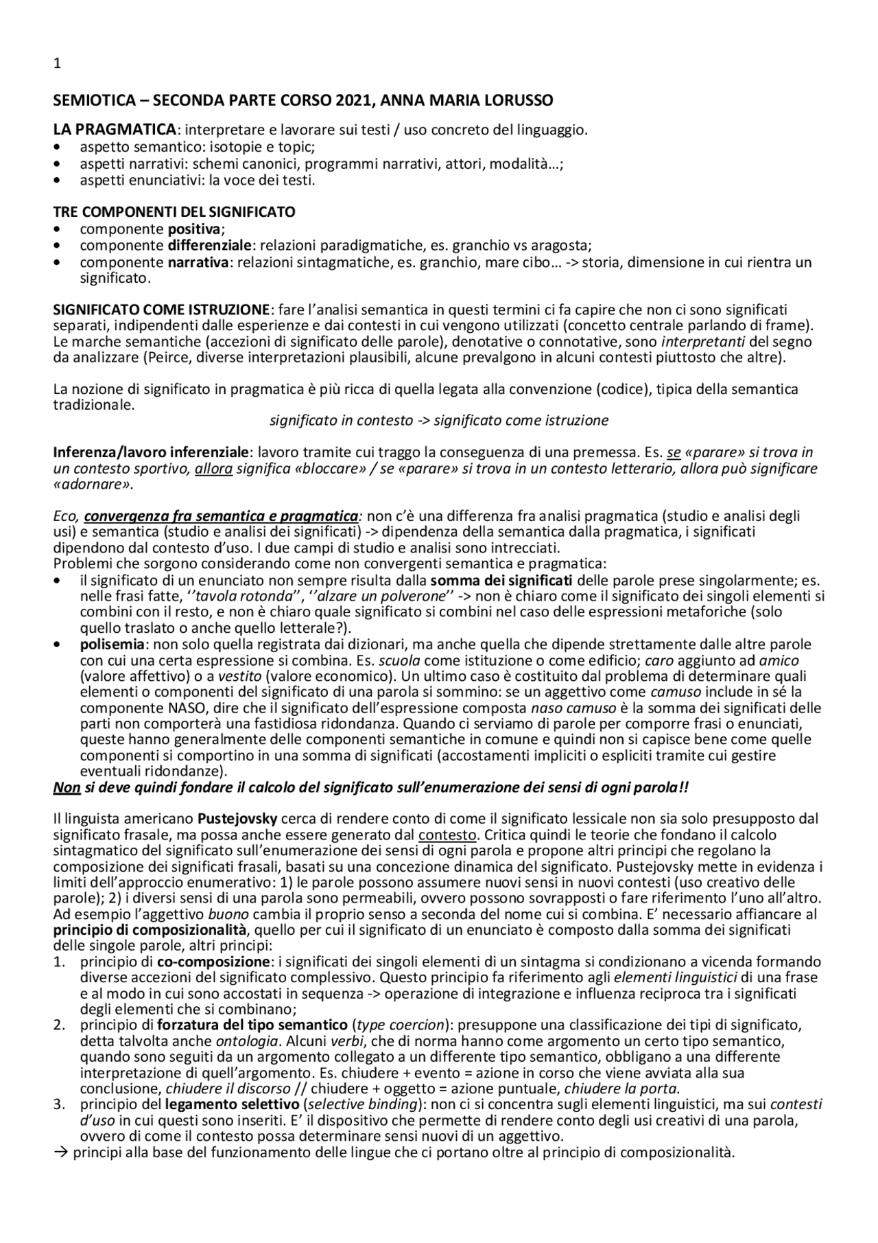 Semiotica 1, scienze della comunicazione Bologna, seconda parte del corso, Lorusso - Docsity