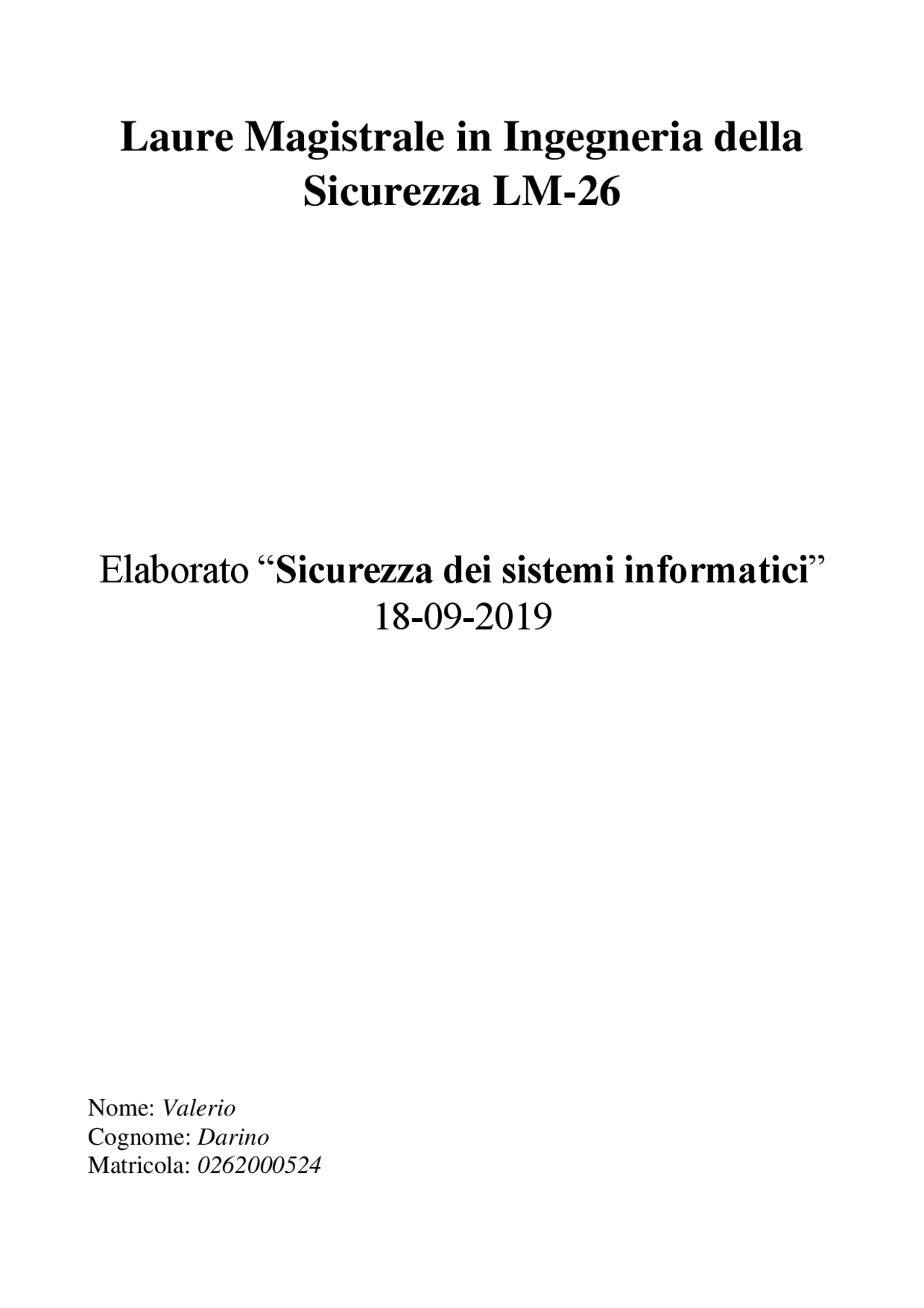 Elaborato Di Sicurezza Dei Sistemi Informatici Docsity