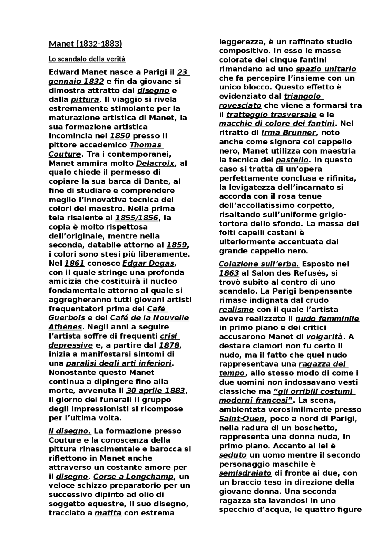 Manet Opere E Stile Docsity