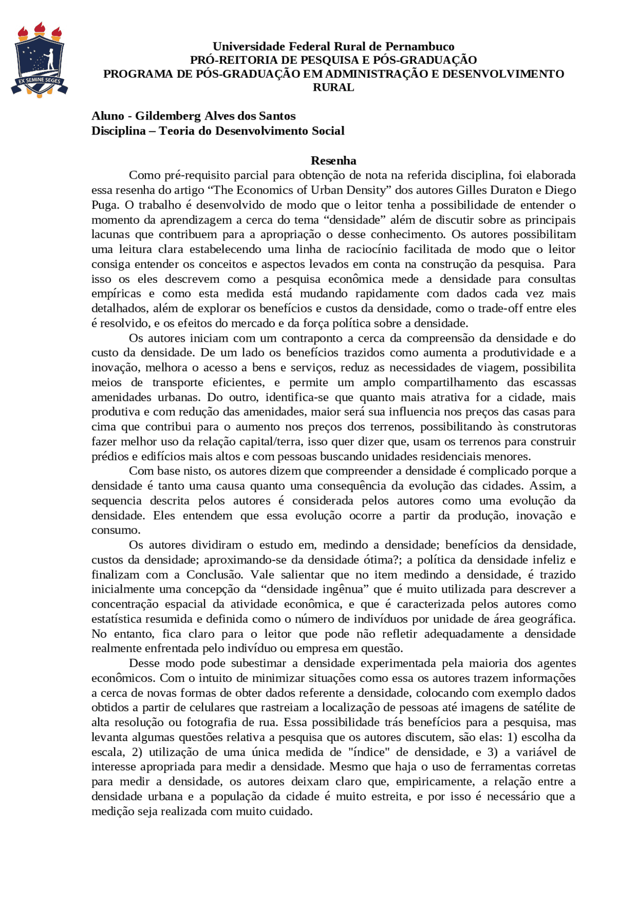 The Economics of Urban Density - Docsity