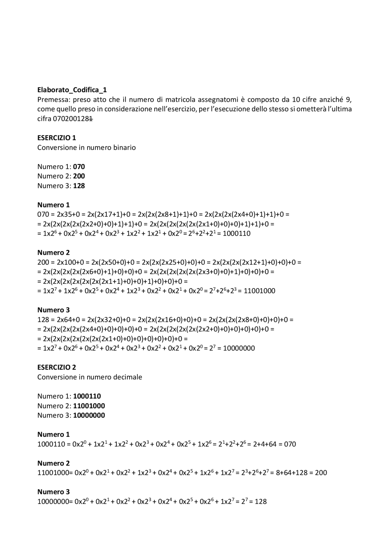 Sistemi Elaborato Codifica Pegaso Docsity