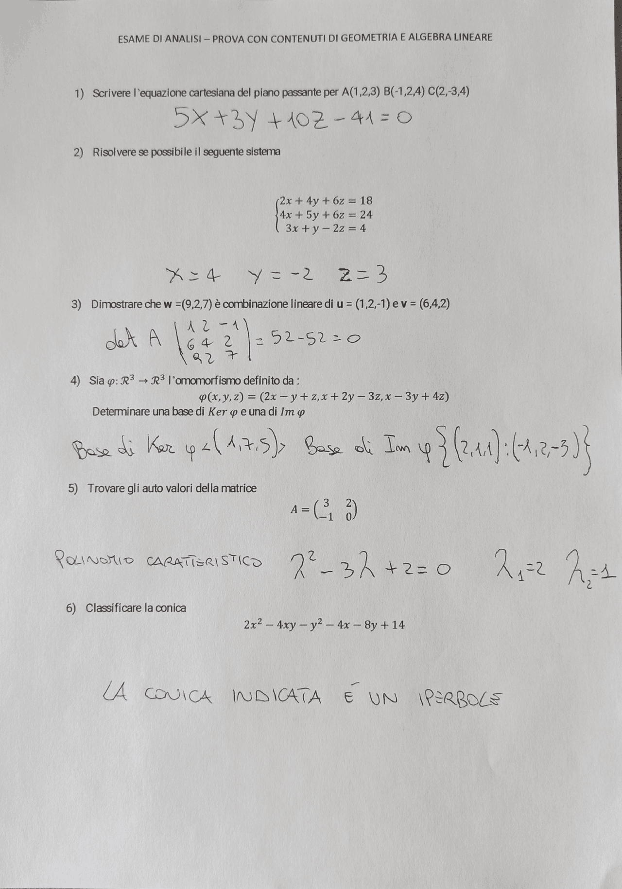 Elaborato Geometria E Algebra Lineare Corretto E Superato Docsity
