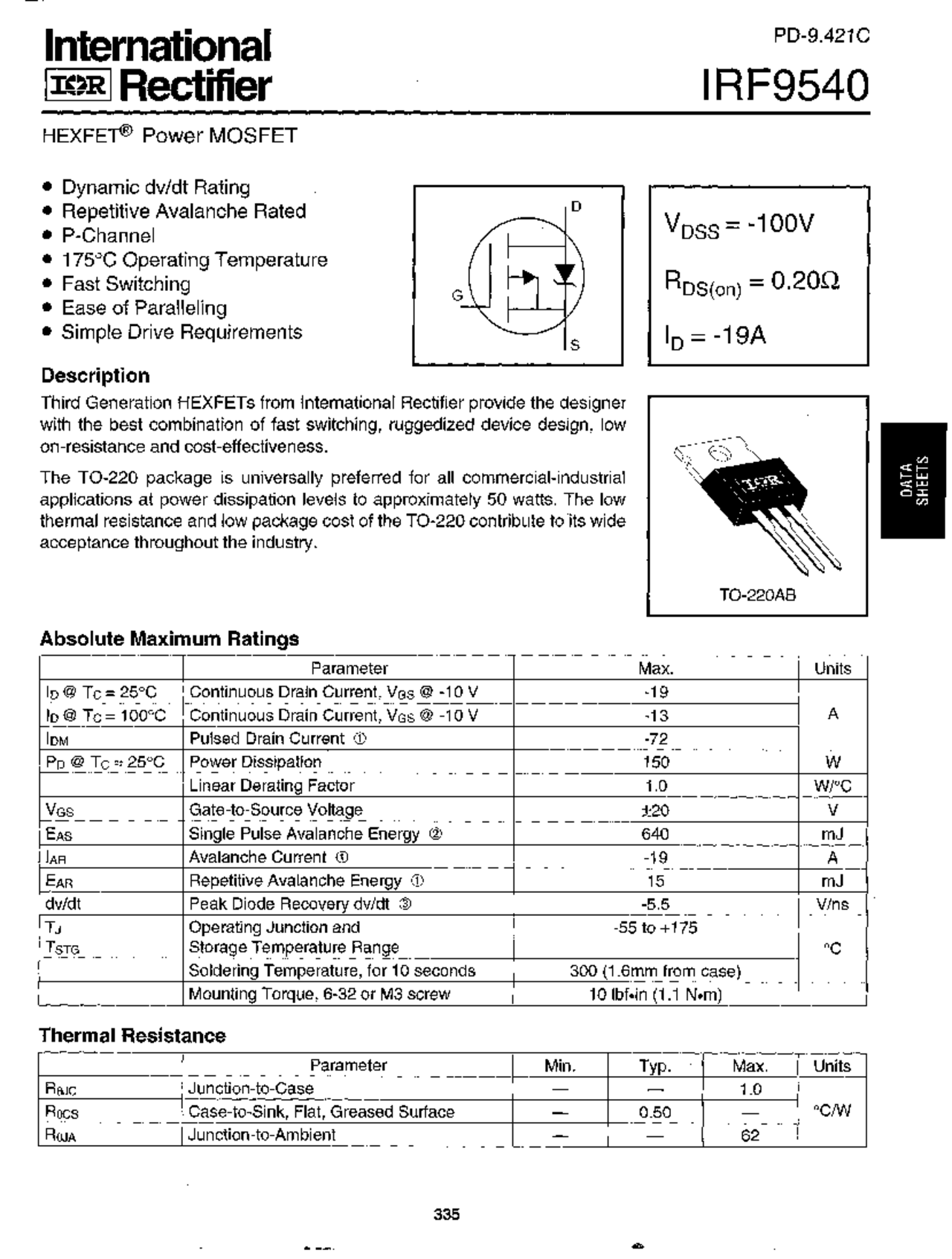 Irf9540 p channel mosfet | Assignments Electronics | Docsity