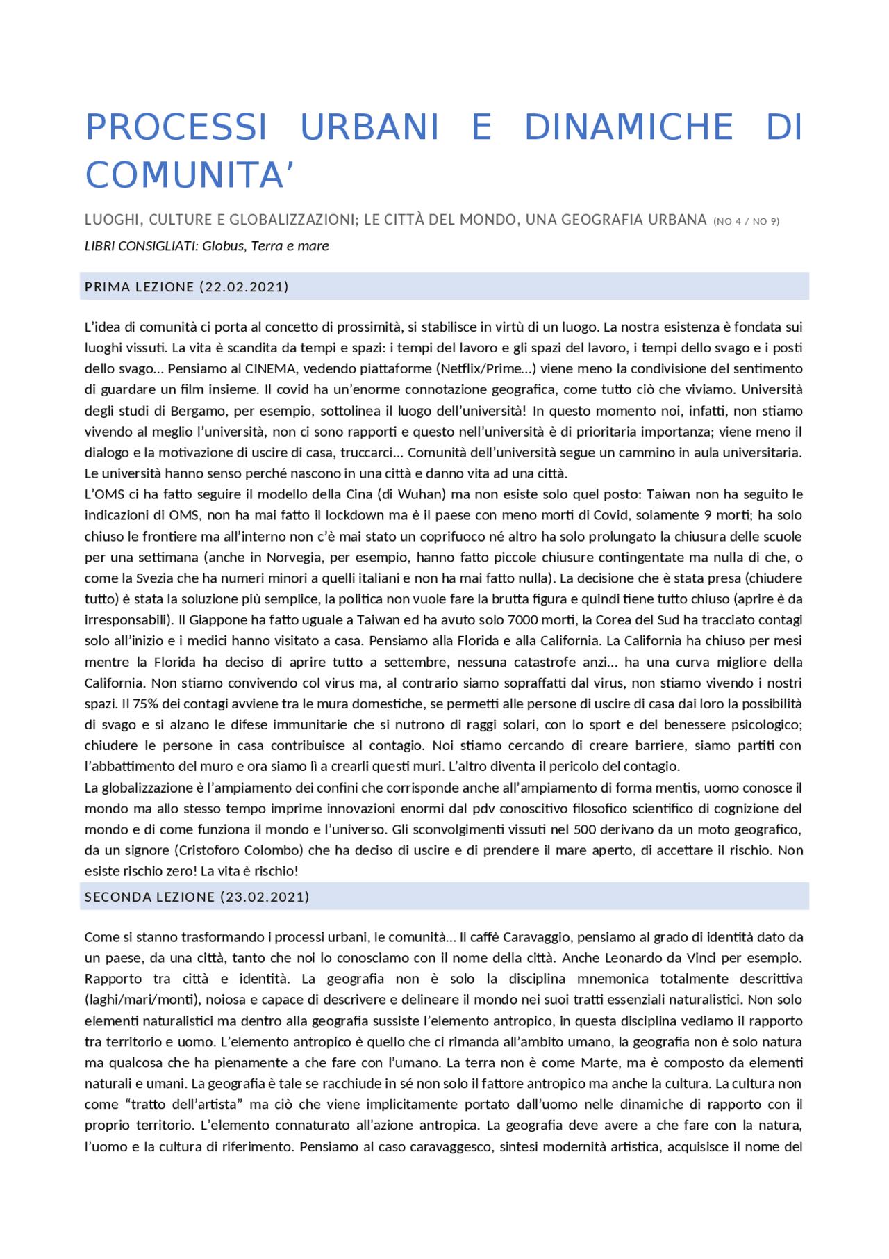 Processi Urbani E Dinamiche Di Comunità Pt1 Docsity