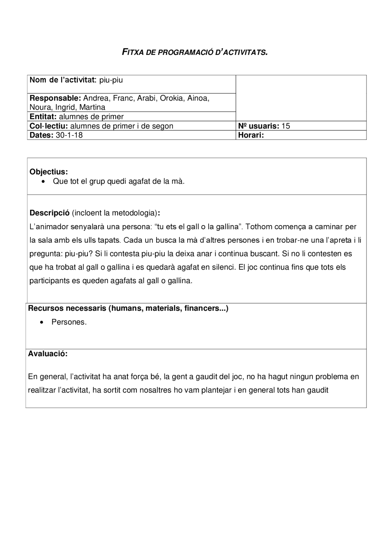 Fitxa de programació - Docsity