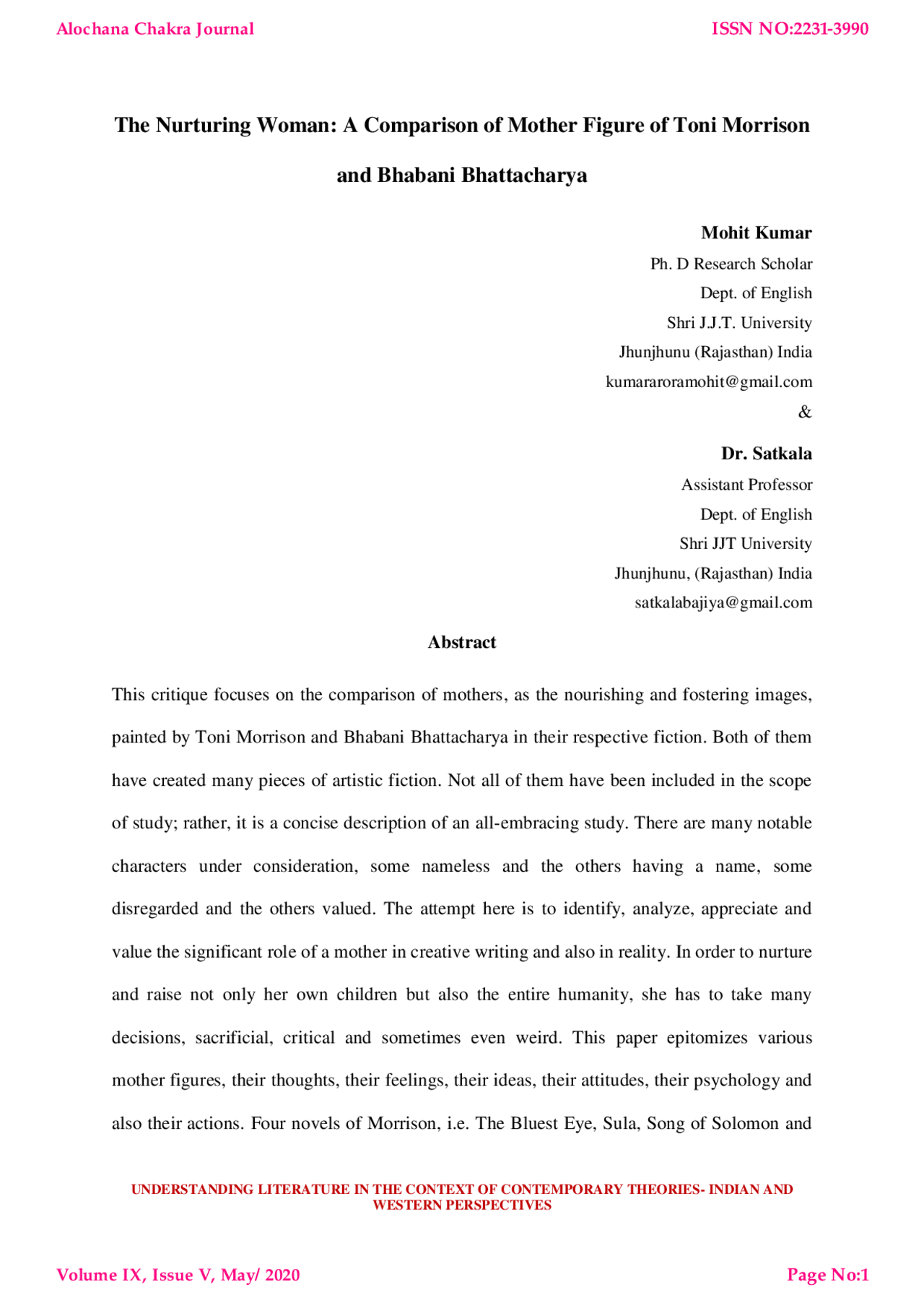 The Nurturing Woman: A Comparison of Mother Figure of Toni Morrison and ...