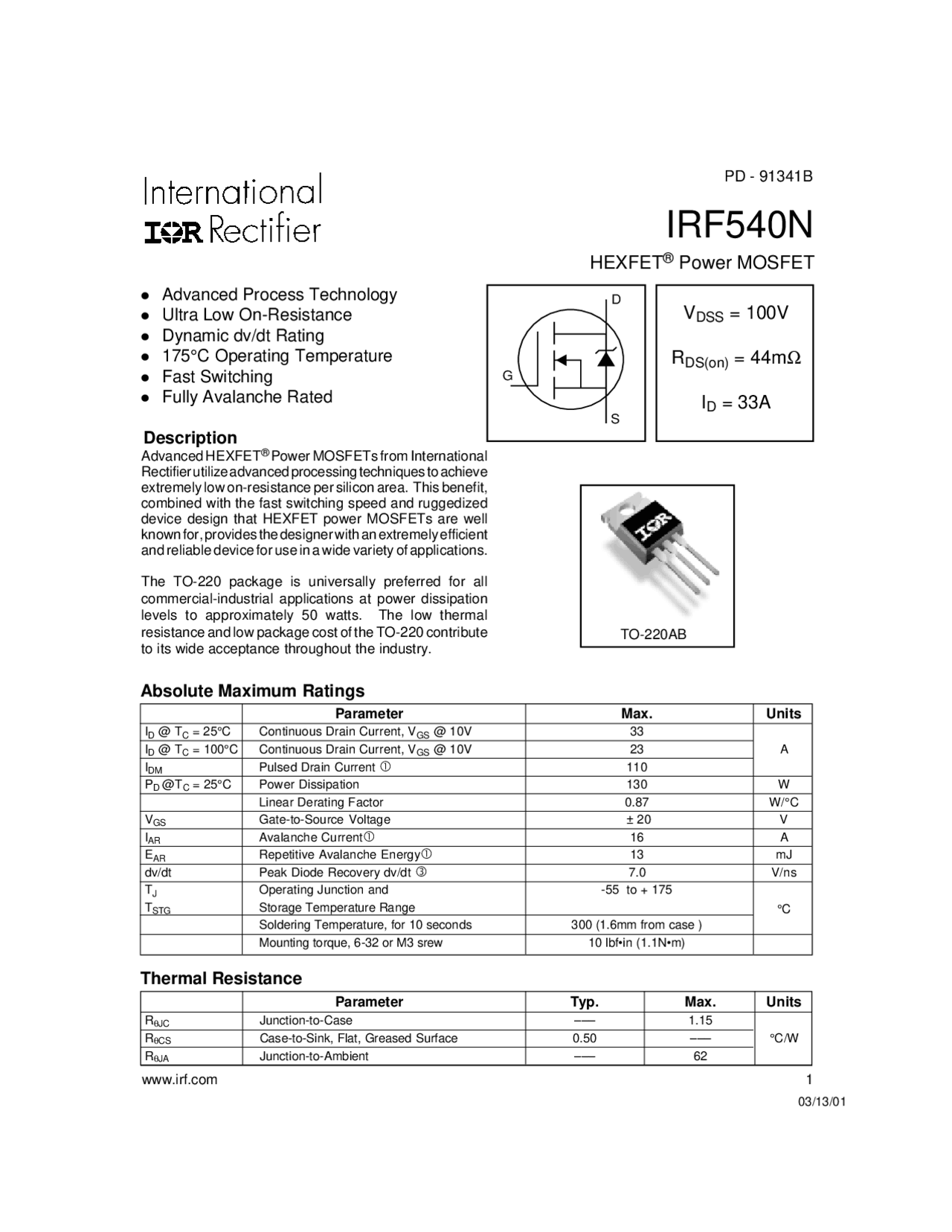 Fets n channel irf540n - Docsity