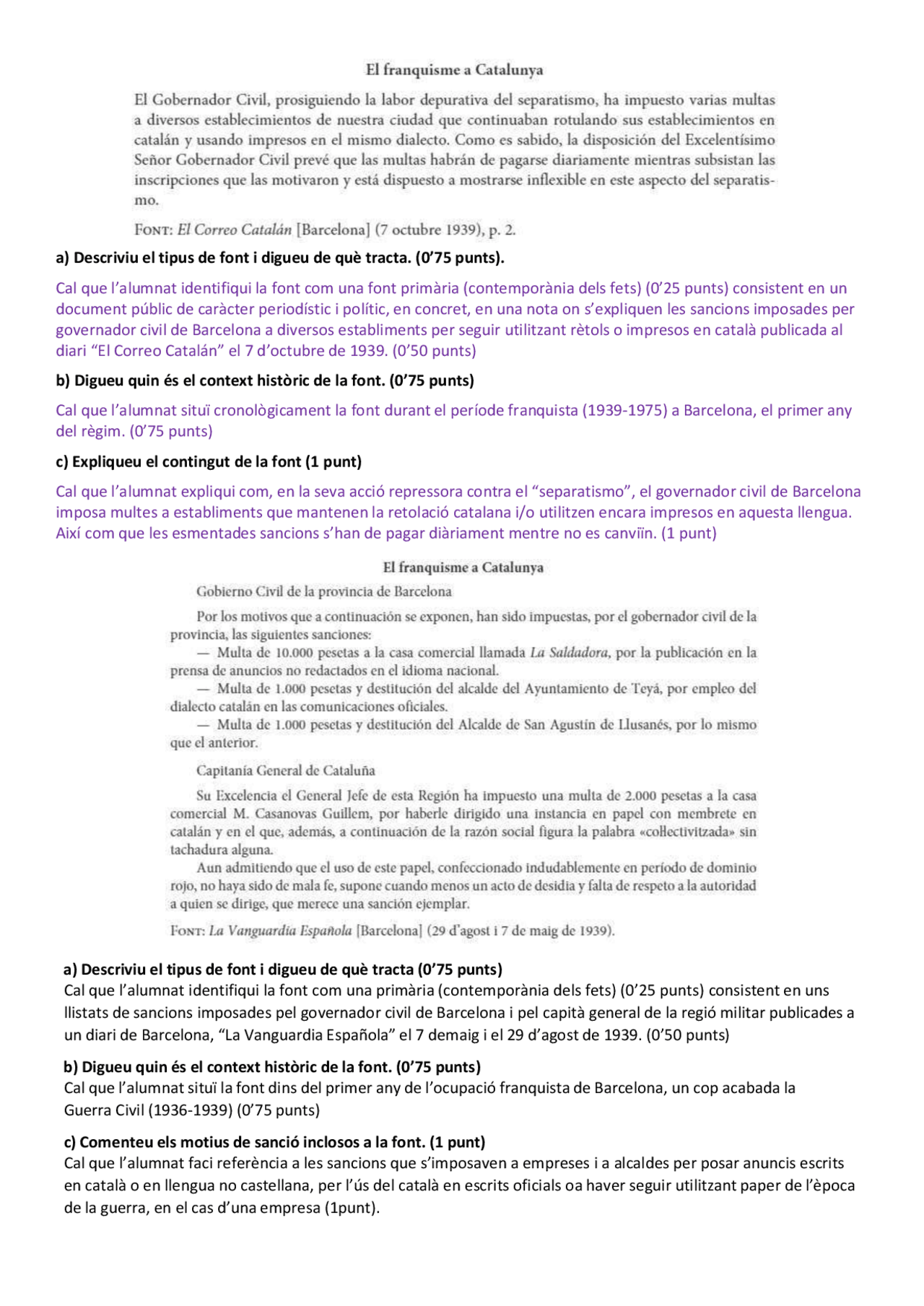Recull De Totes Les Fonts Del Franquisme Al Llarg De La Selectivitat D