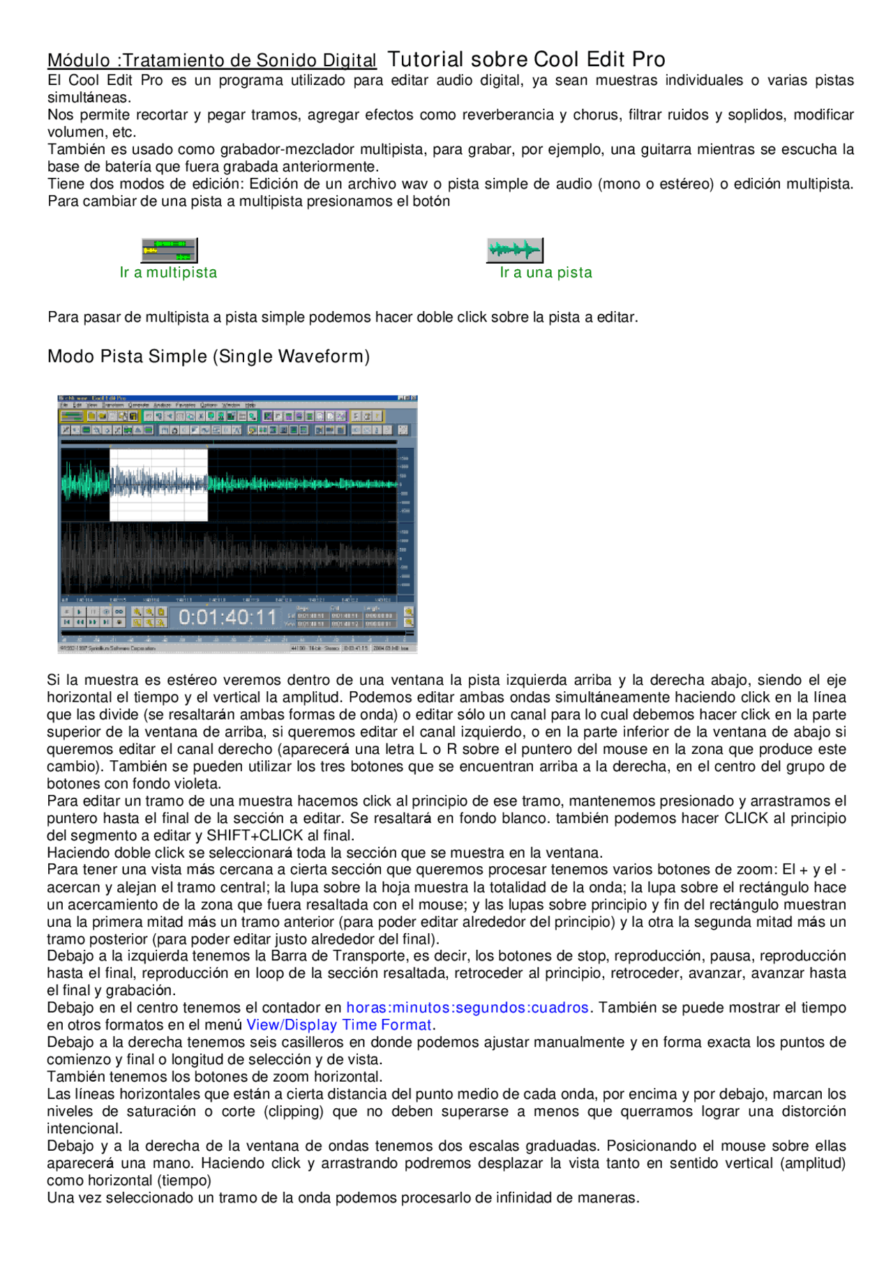 Manual sobre el editor de audio cooledit. - Docsity