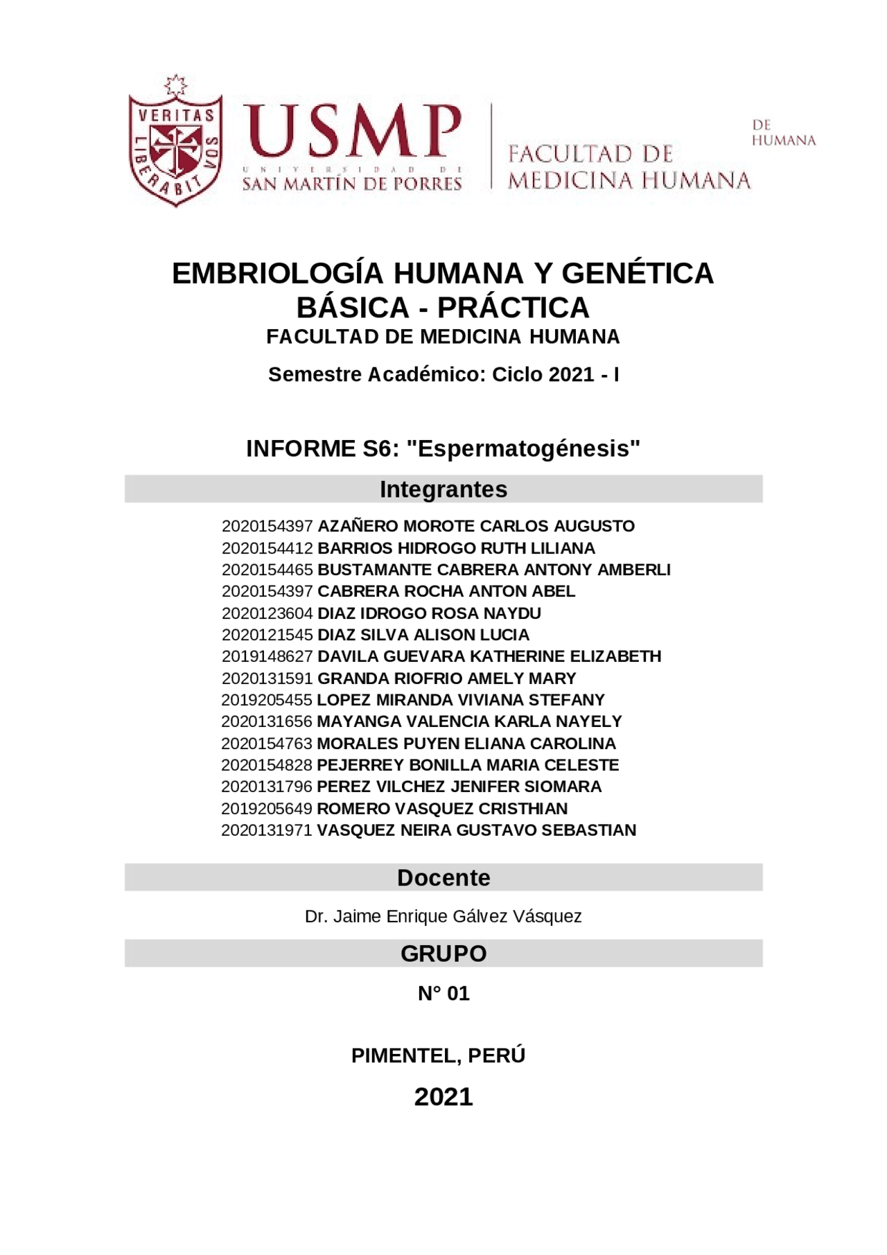 Informes 6 de Embriología Practica - Docsity