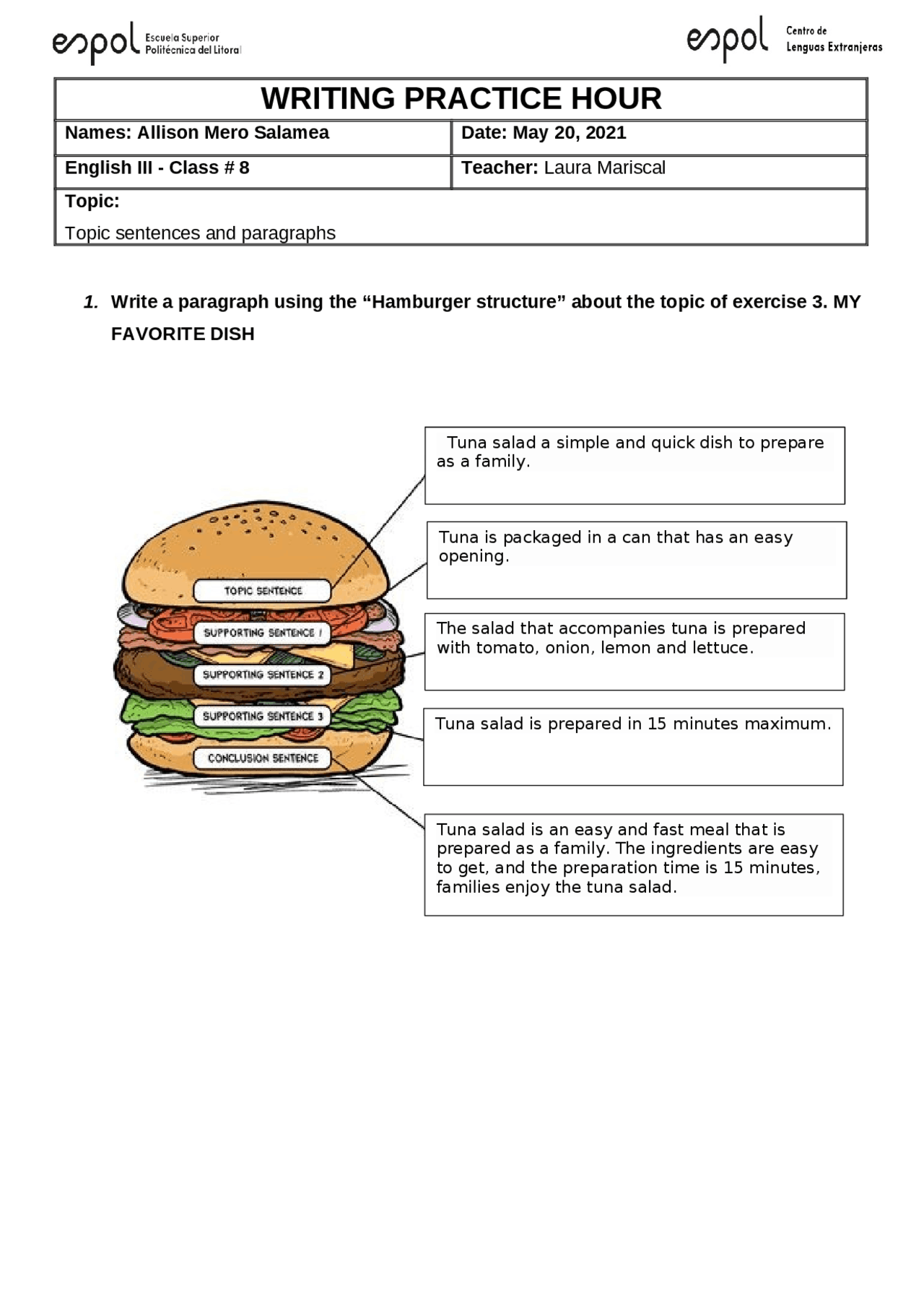 WRITING PRACTICE HOUR_Topic Sentences and Paragraphs - Docsity