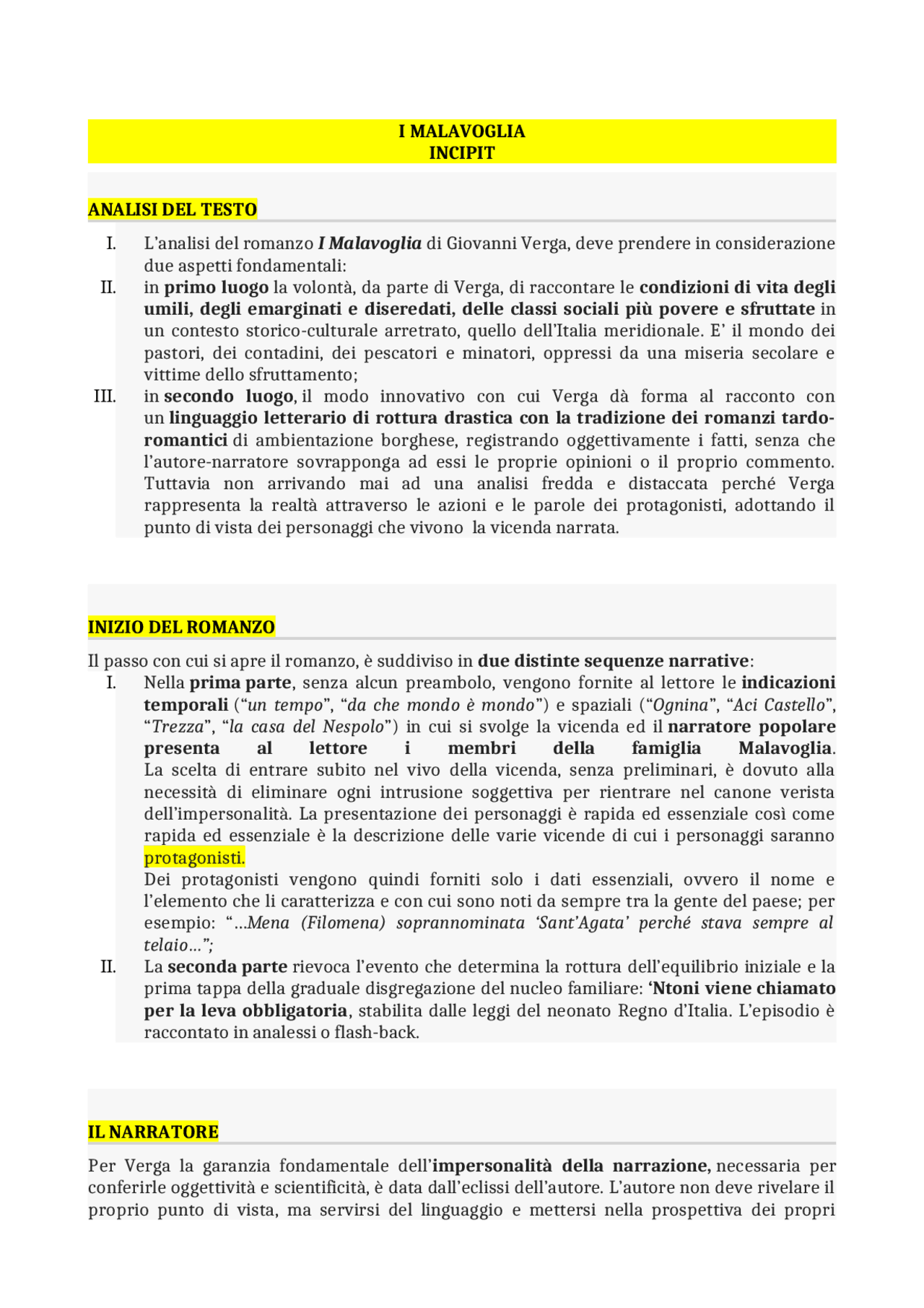 Incipit Dei Malavoglia Di Gverga Docsity