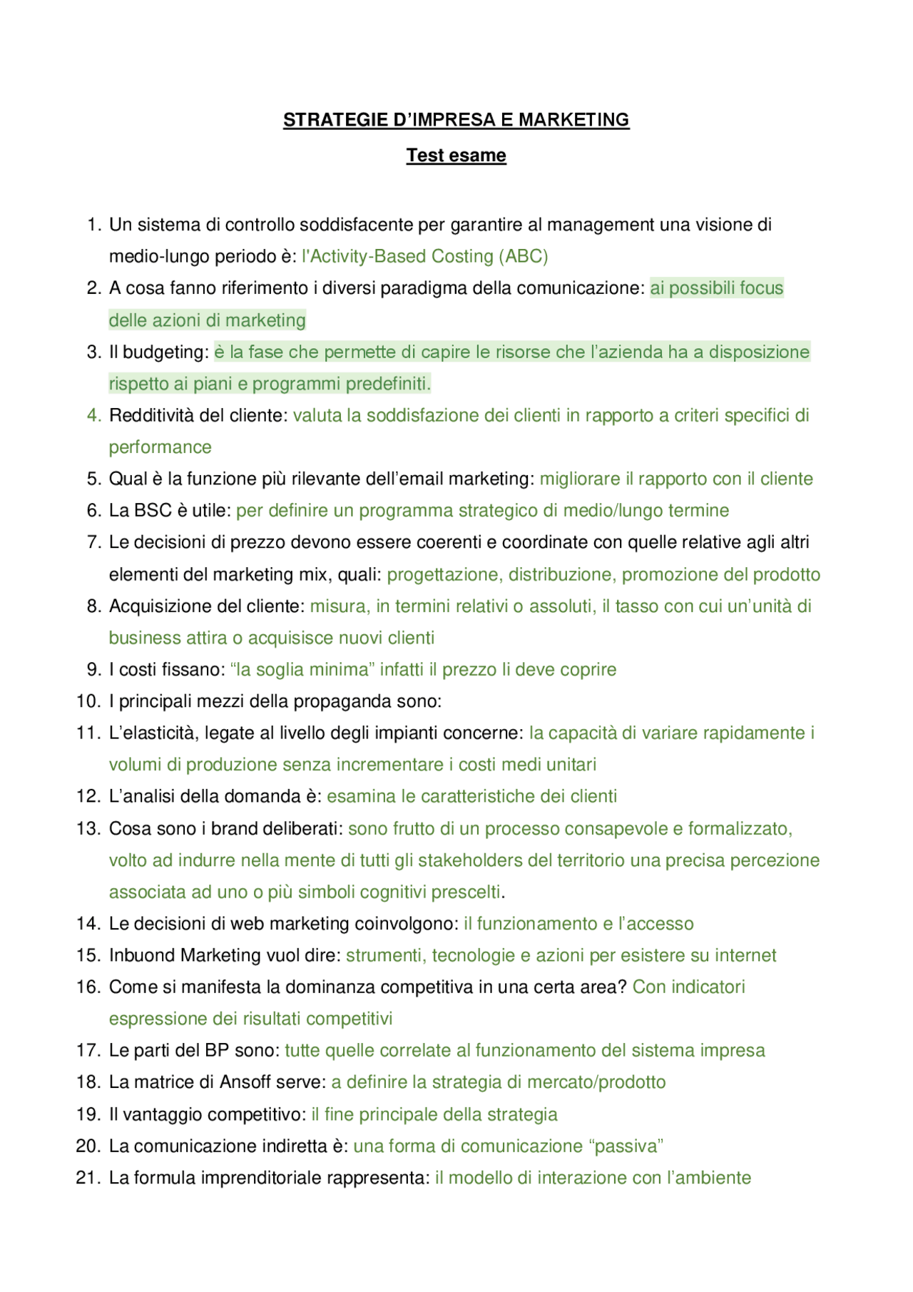 Strategie Dimpresa E Marketing Docsity