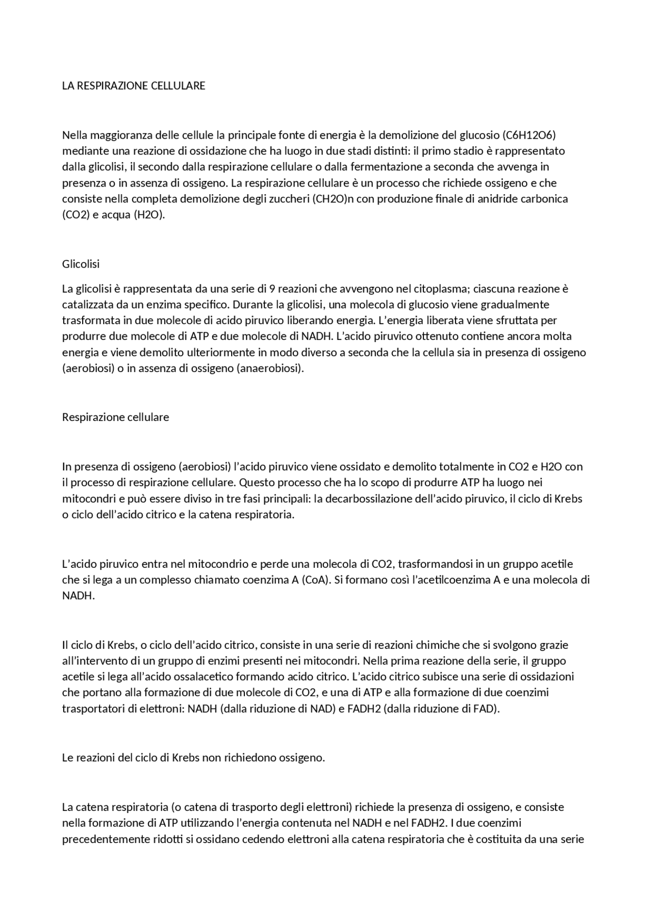 Il Ciclo Di Krebs E La Glicolisi Docsity