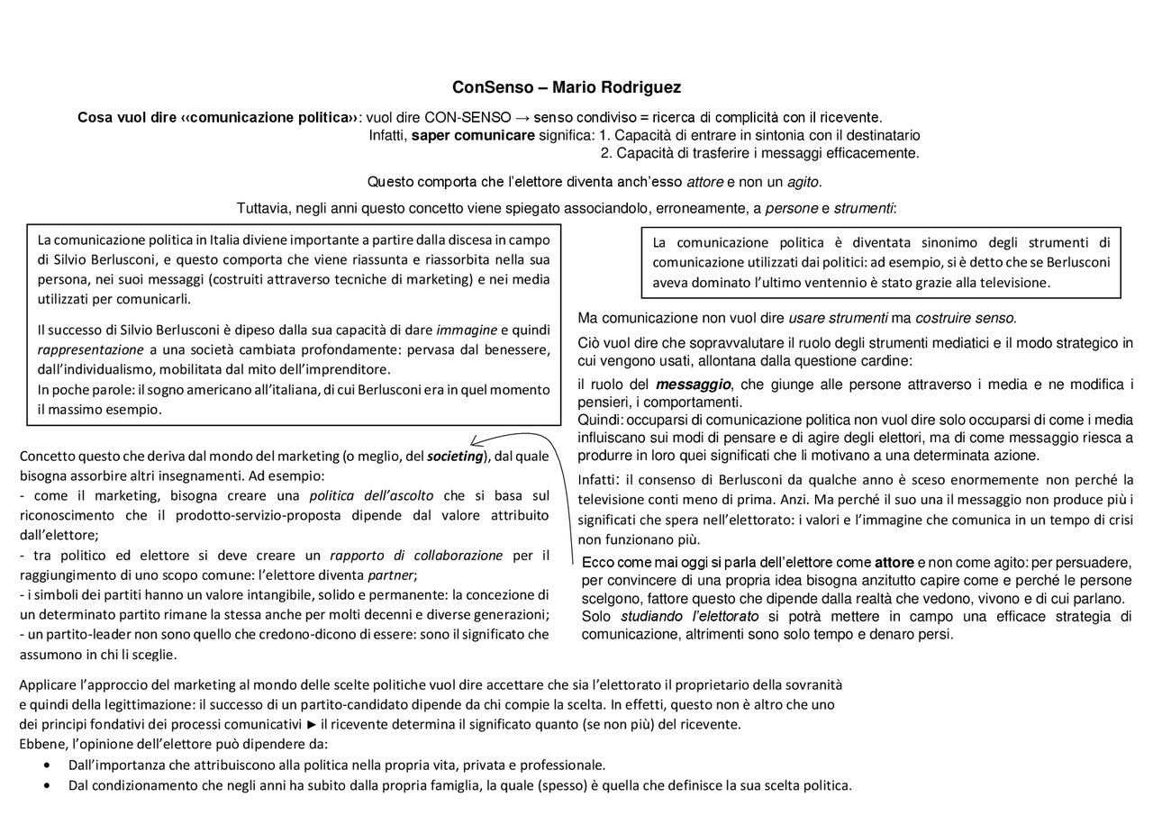 Riassunto 3 Pagine Consenso Mario Rodriguez Docsity