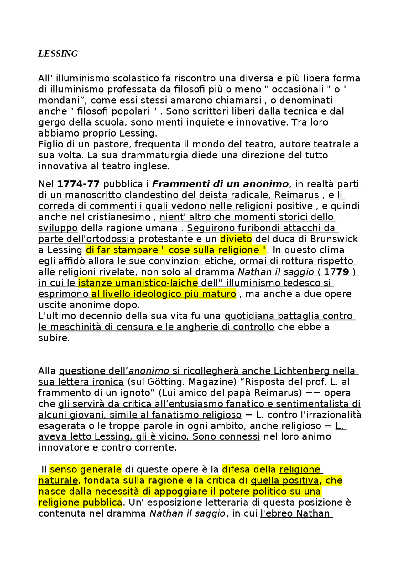 Riassunto Lessing Let Tedesca Uni Docsity