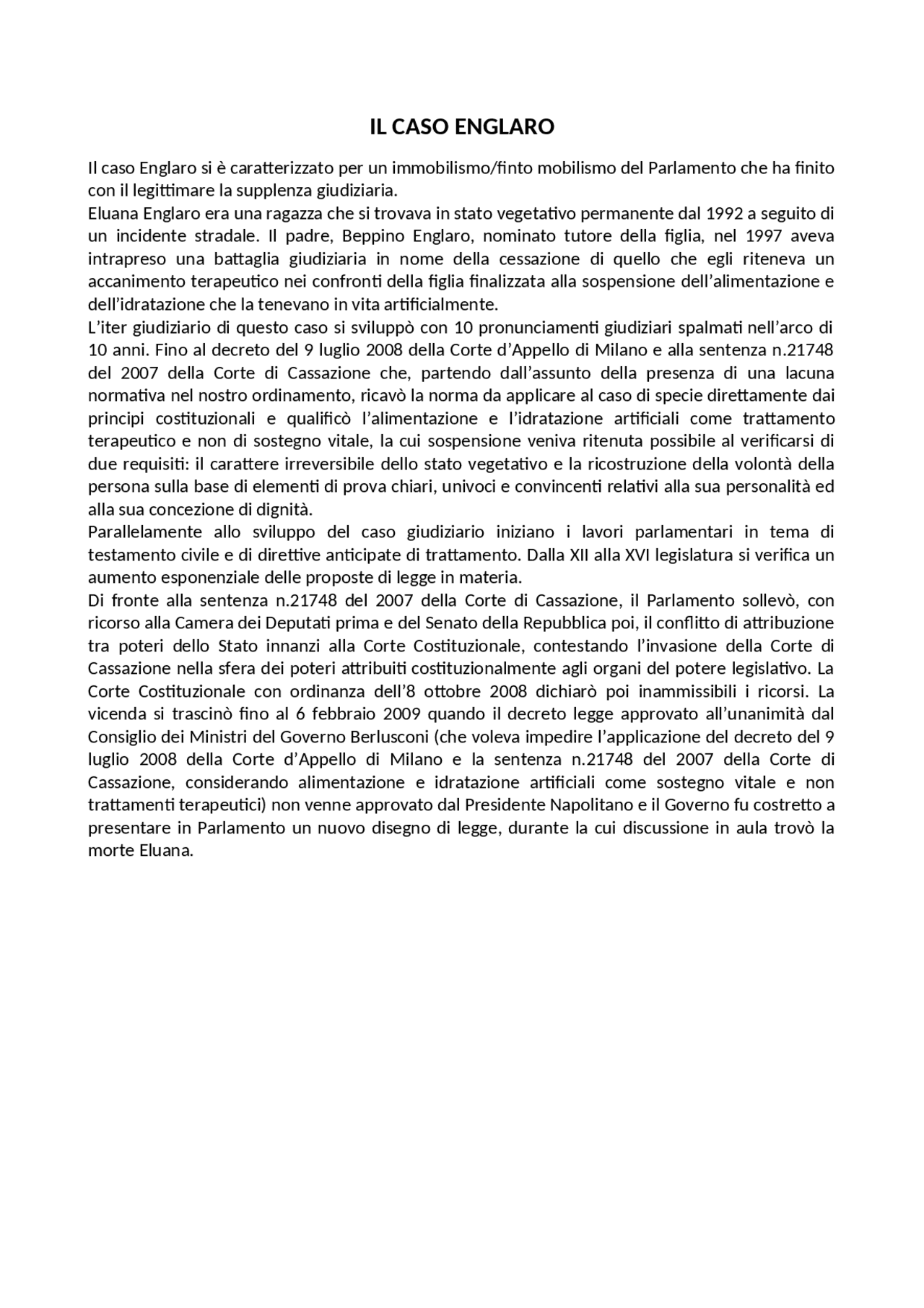 Appunti Sul Caso Englaro Docsity