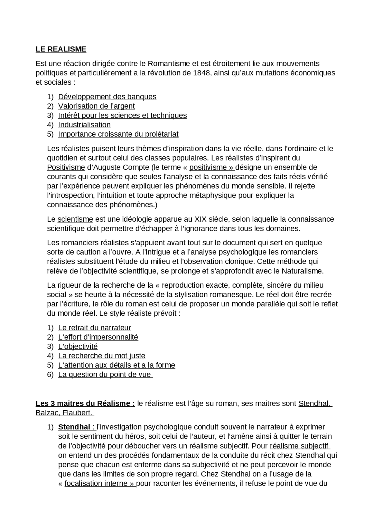 Le Rèalisme Stendhal Balzac E Flaubert Docsity