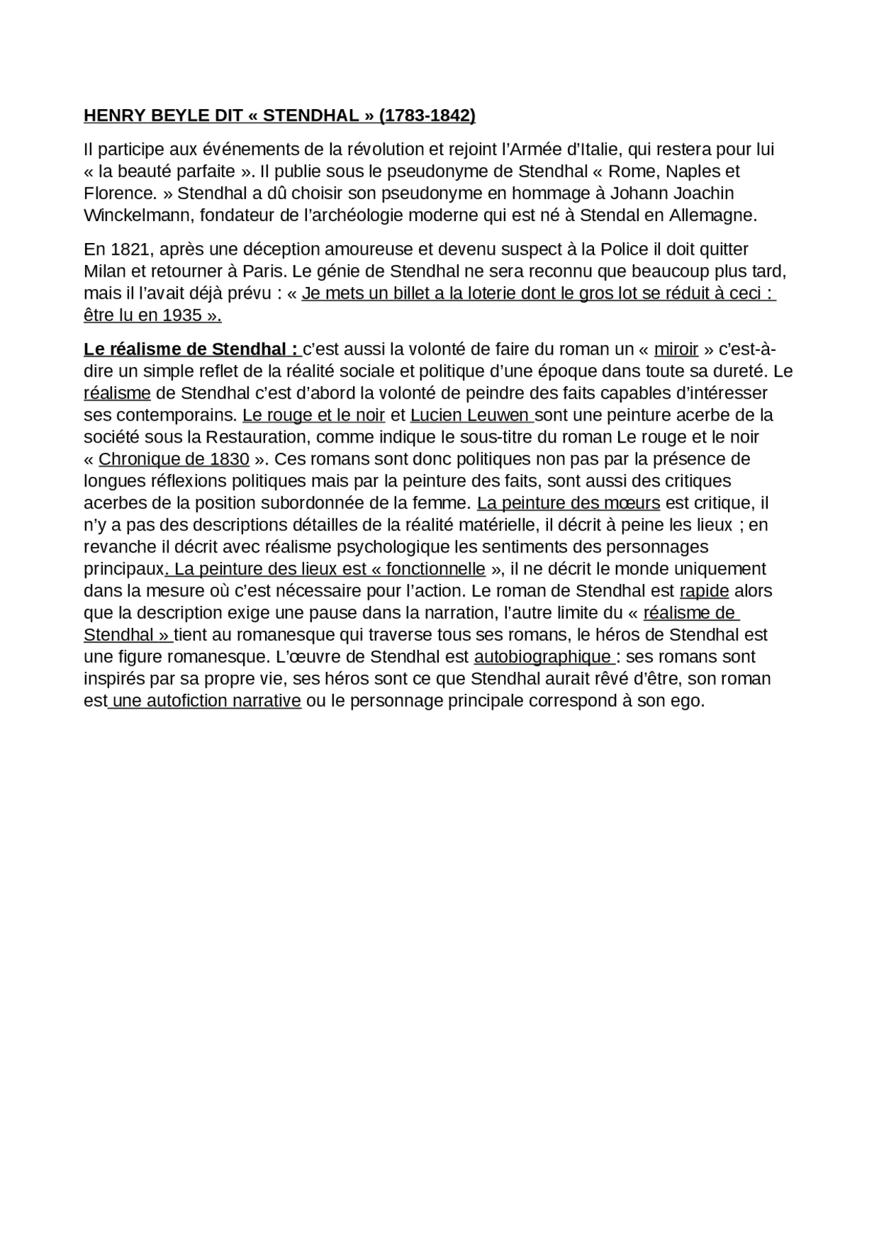 Stendhal-le rèalisme - Docsity