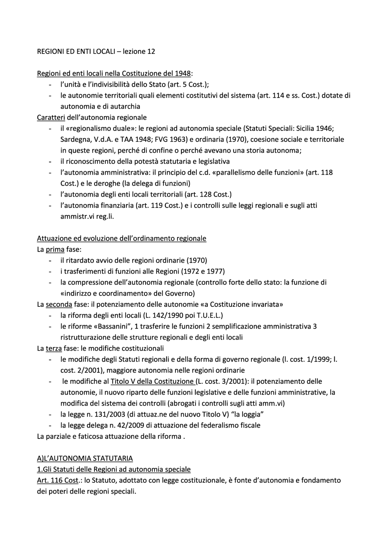 Regioni Ed Enti Locali Docsity