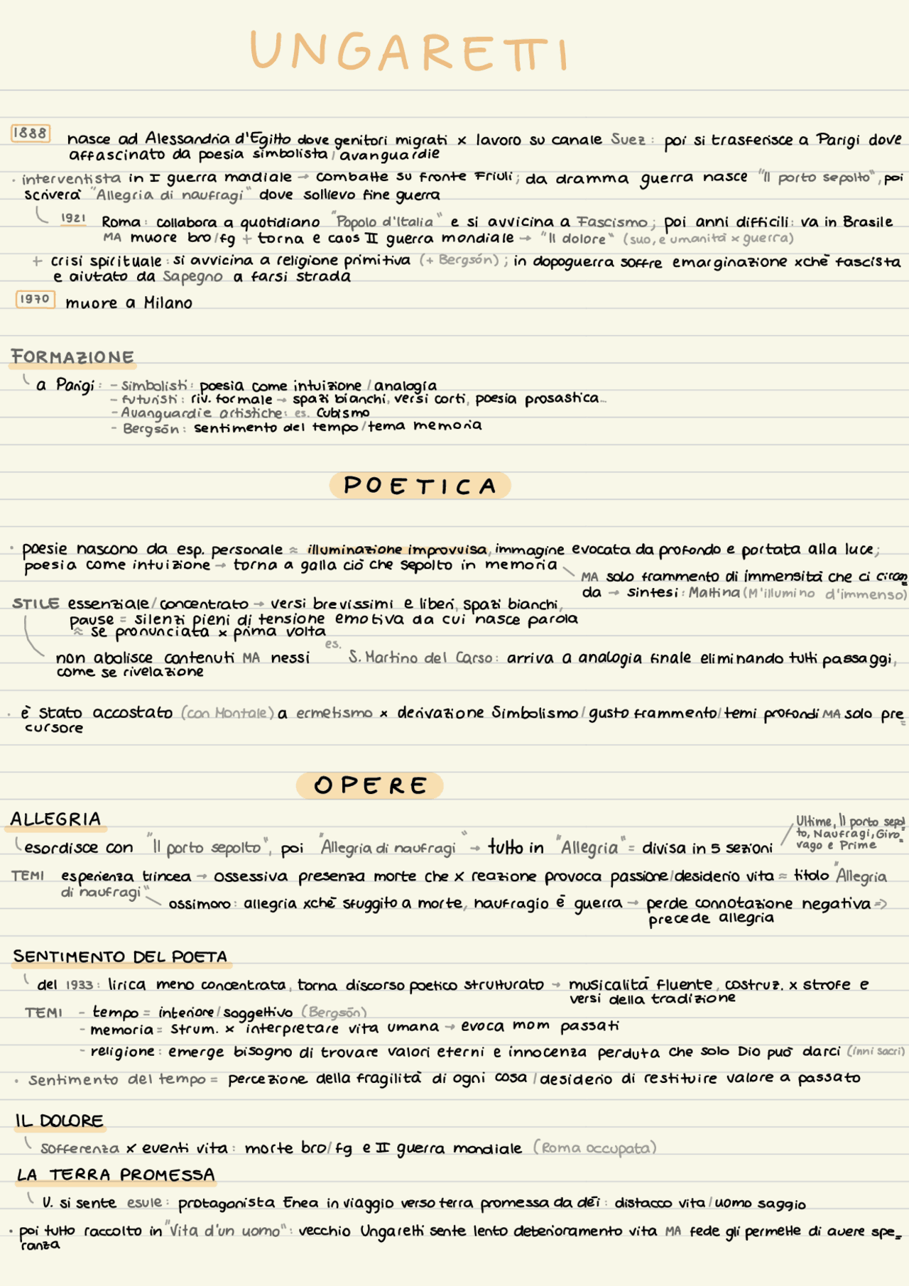 Giuseppe Ungaretti Poetica E Opere Docsity