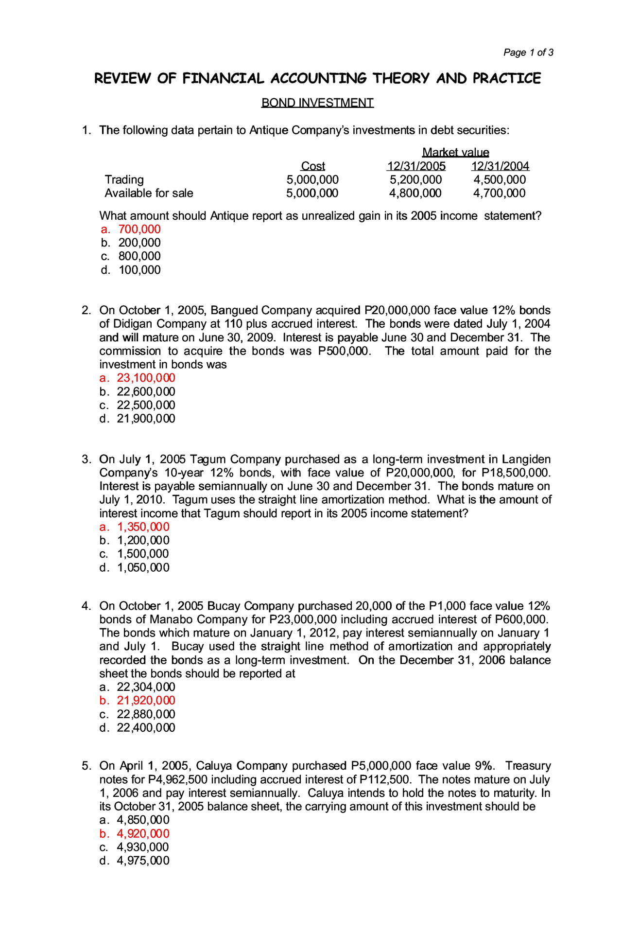 The Bonds Investment Docsity