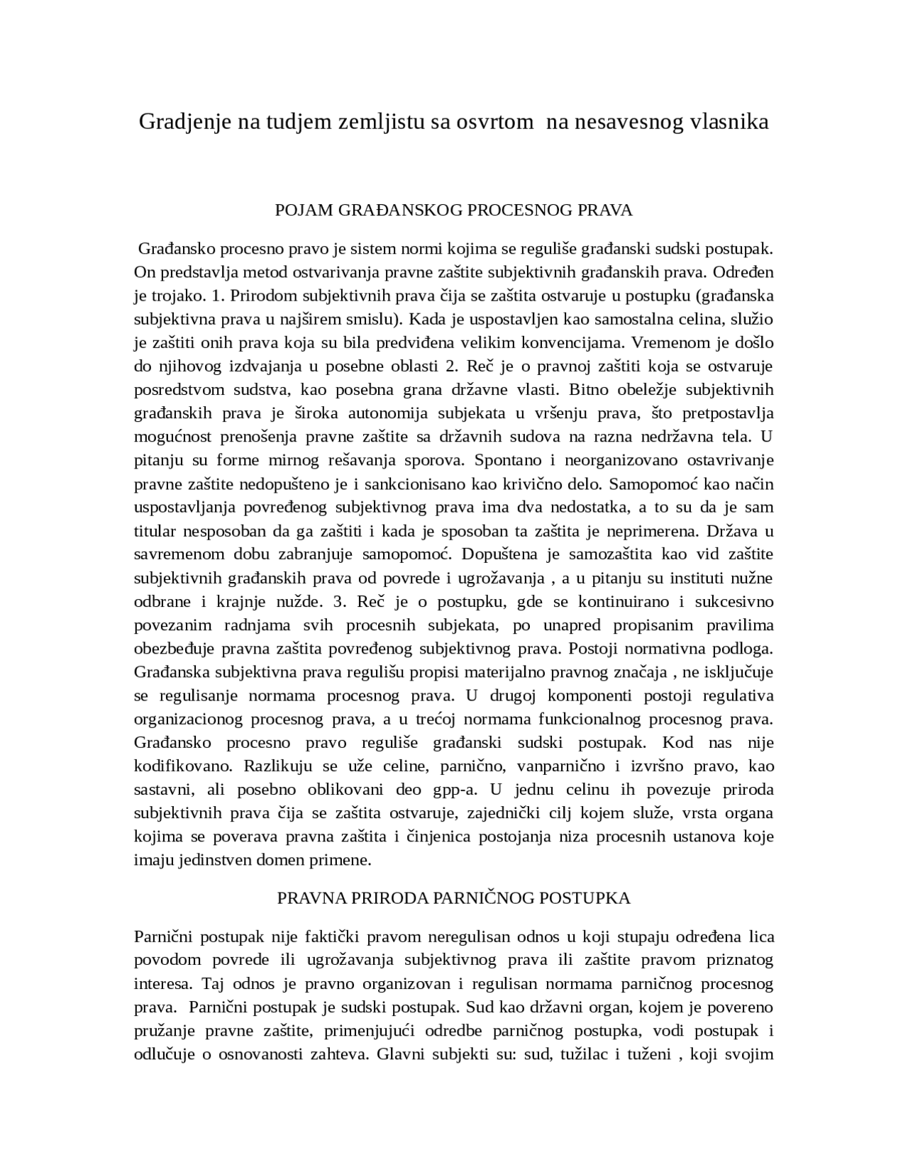 Gradjansko procesno pravo | Seminarski radovi' predlog Građansko pravo - Docsity