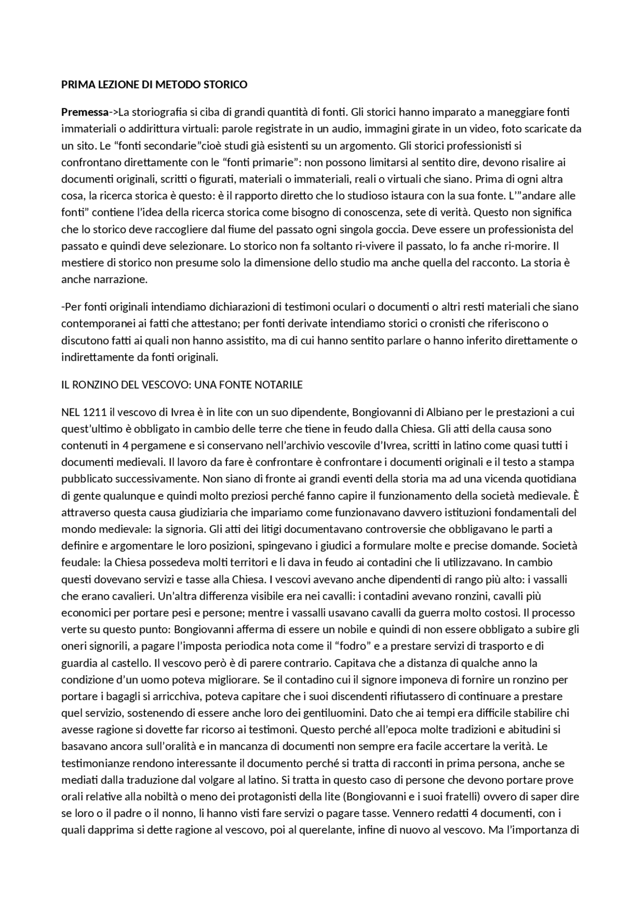 Prima Lezione Di Metodo Storico Docsity