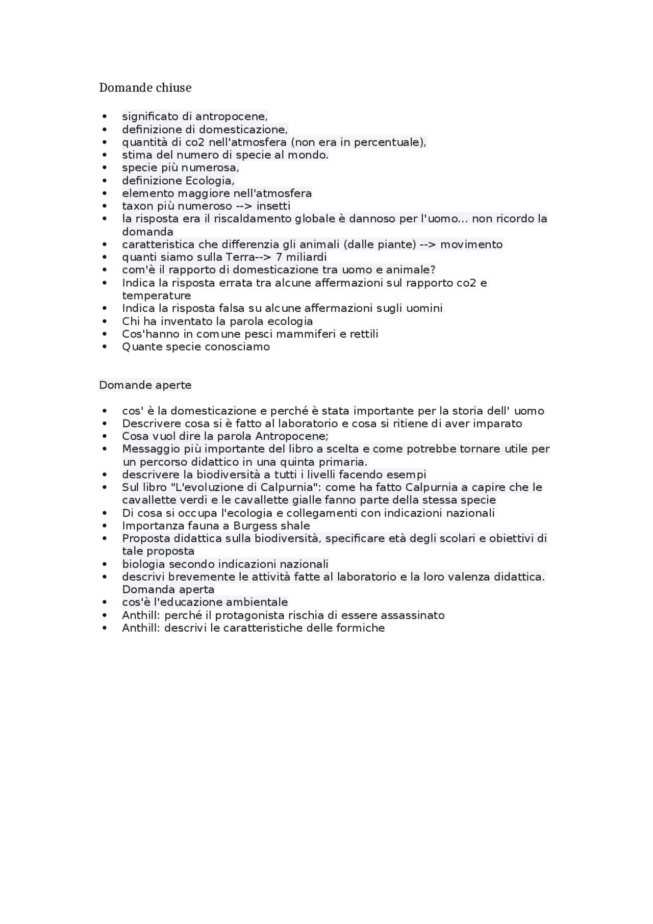 Domande Vecchie Biologia Docsity