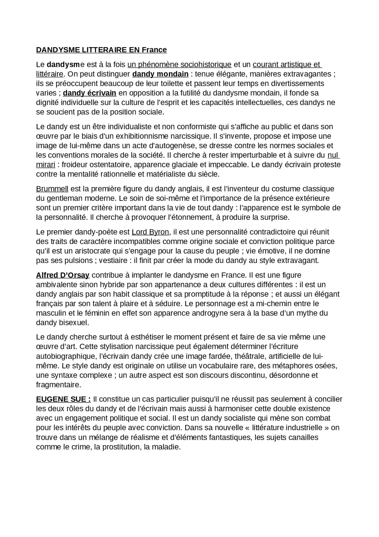 DANDYSME LITTERAIRE EN France - Docsity