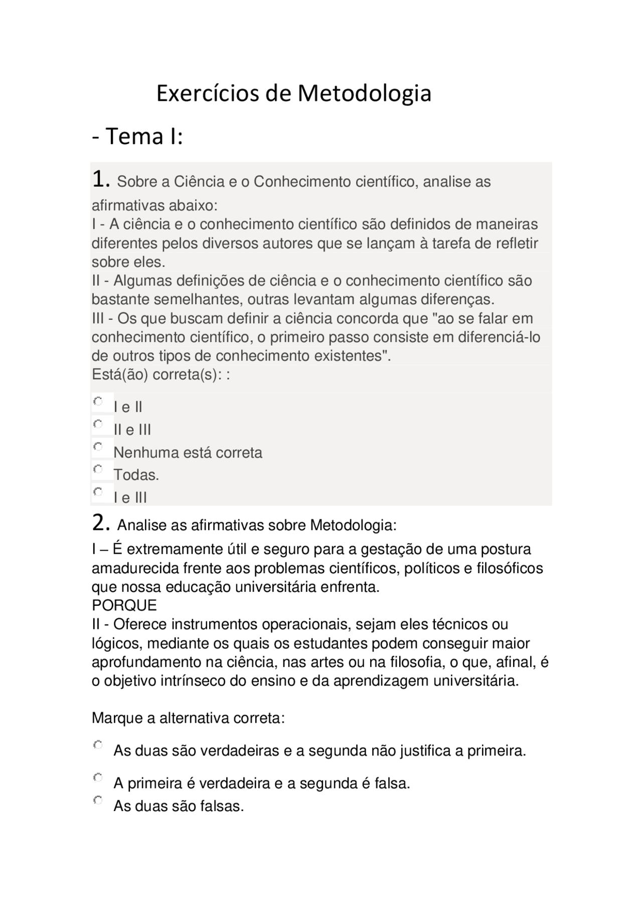 Trabalho De Metodologia Exercícios Metodologia Docsity