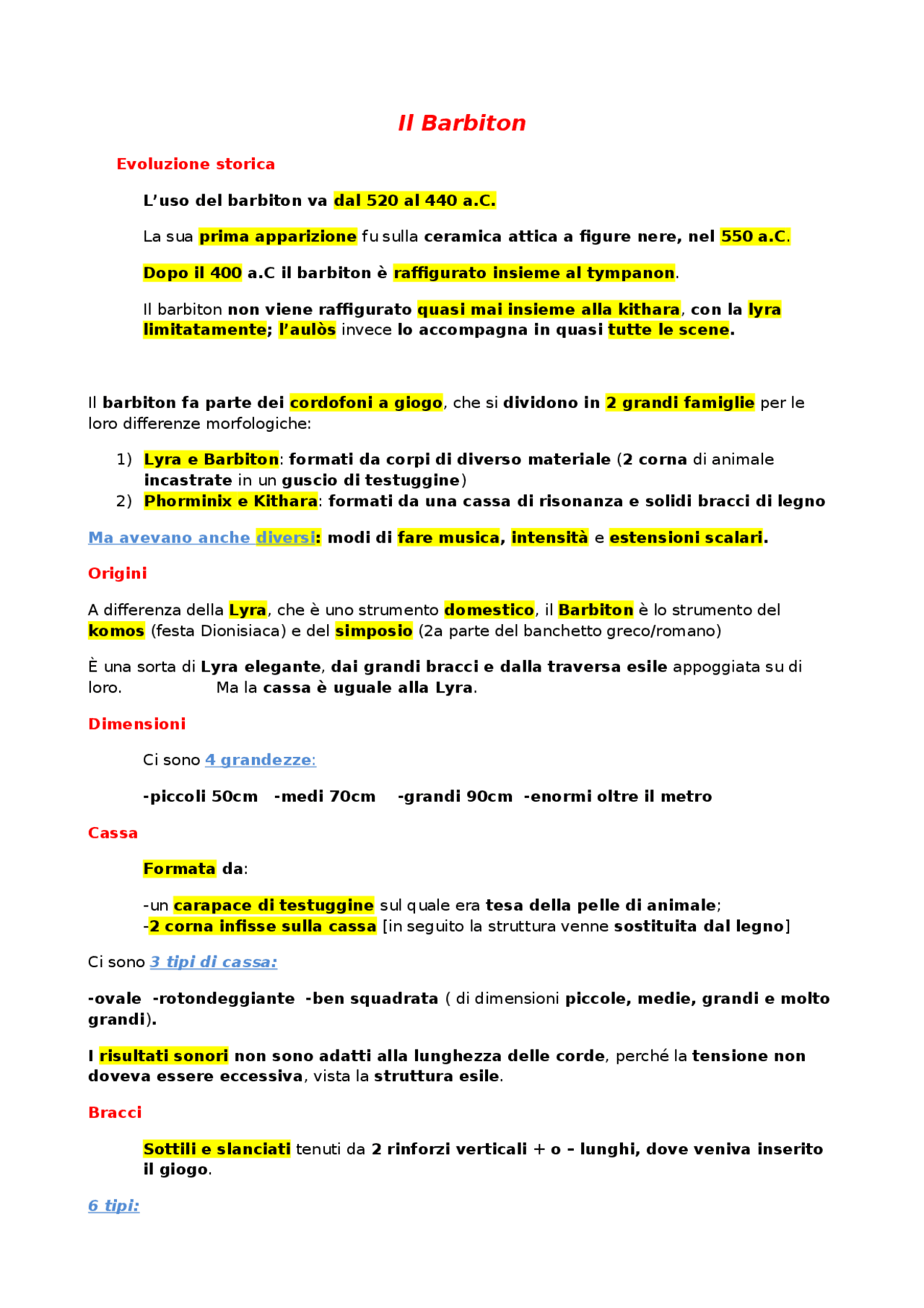 La storia del barbiton - Docsity