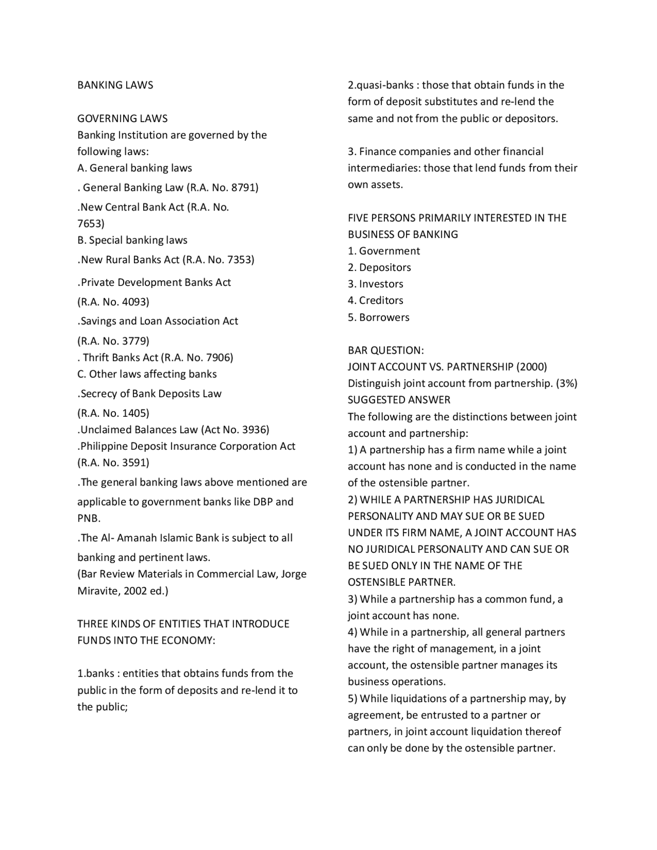 Banking Laws Lecture Notes Docsity