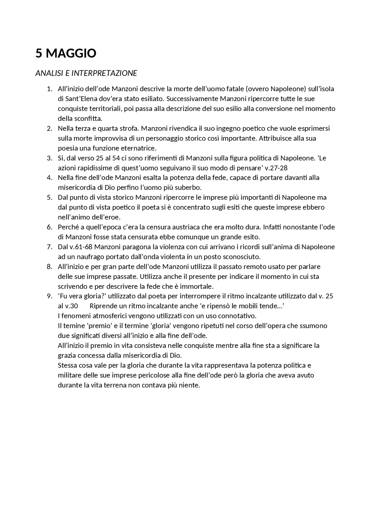 5 Maggio Alessandro Manzoni Docsity