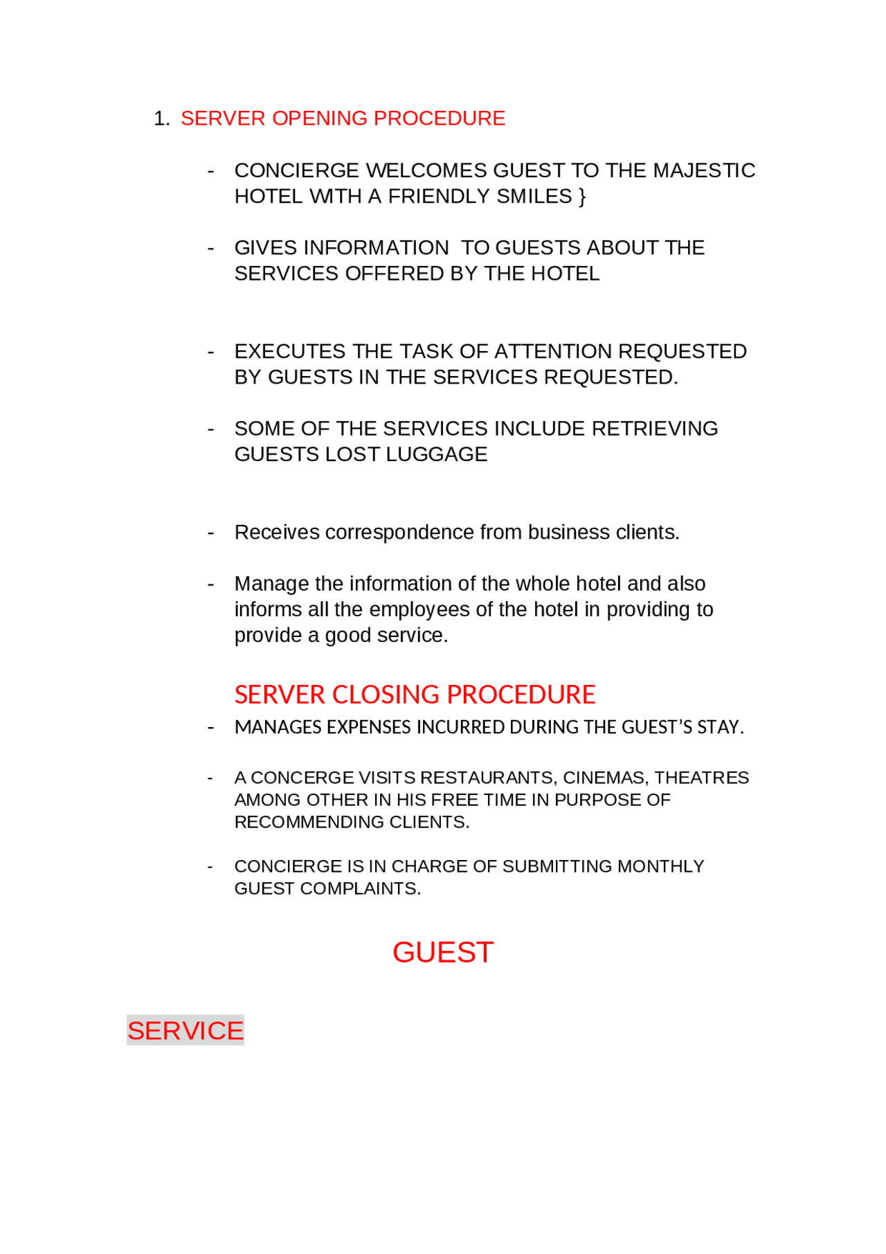 English Service T1- Hotel - Docsity