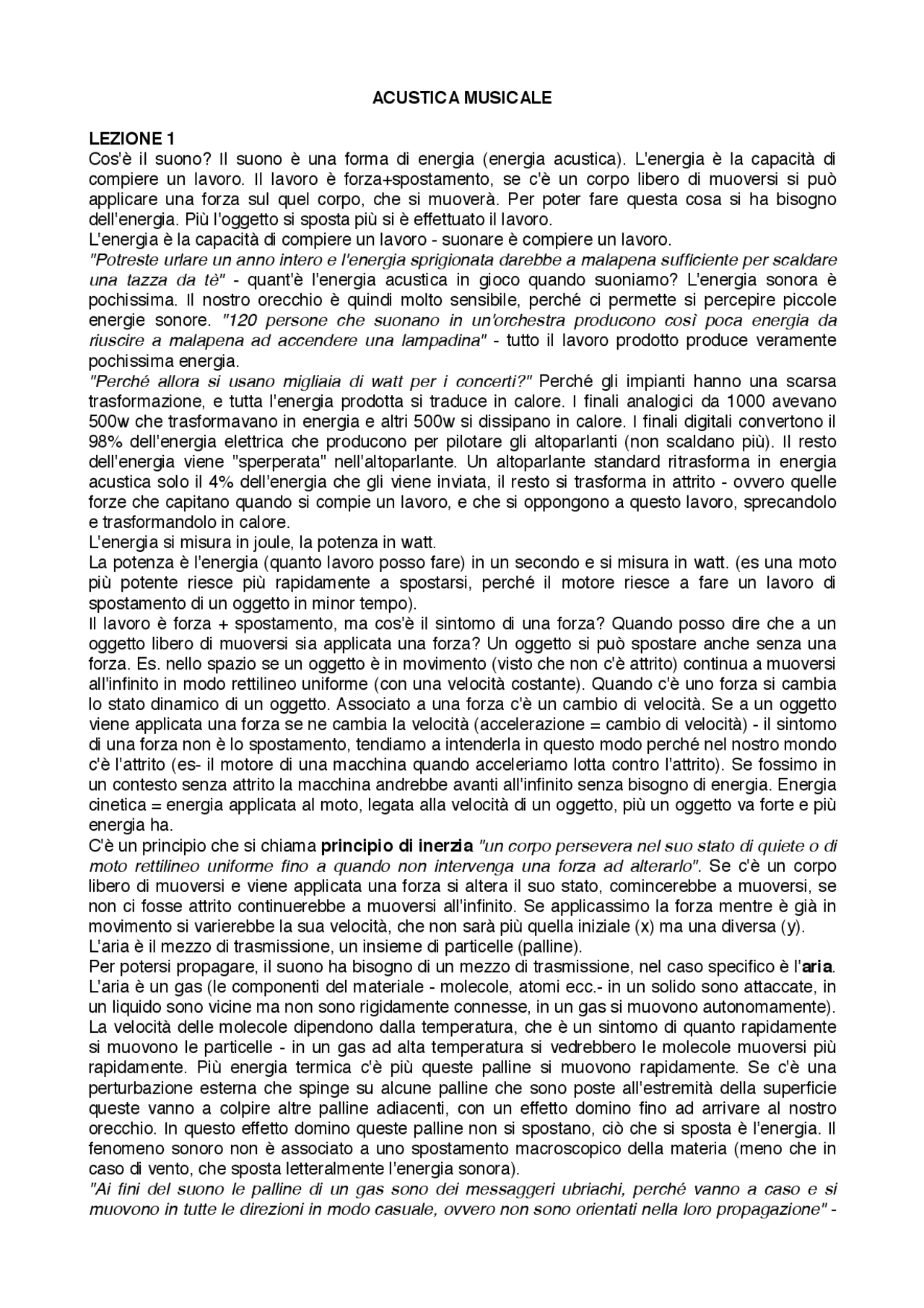 Acustica Musicale M° Tonelli Docsity