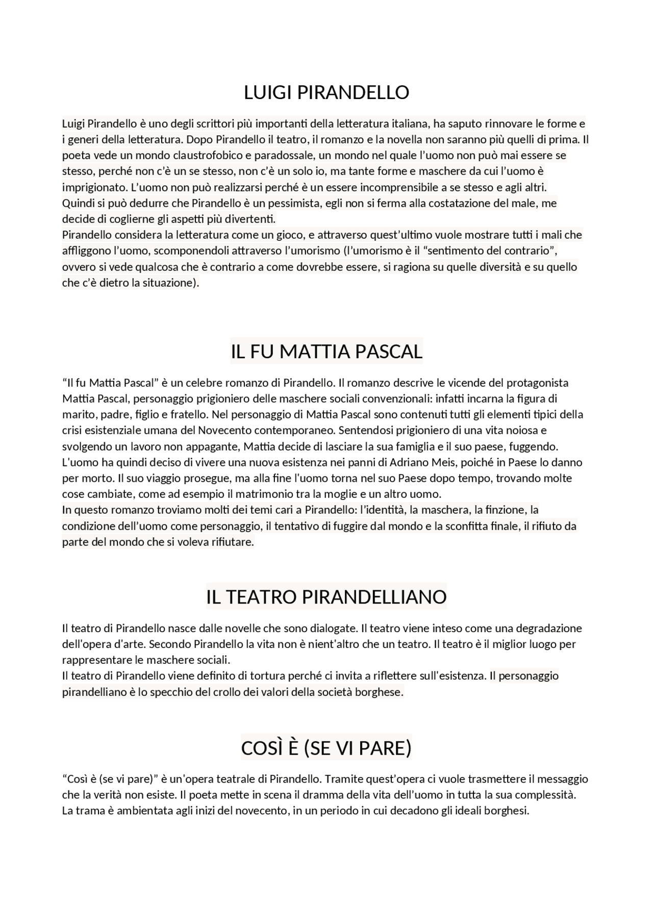 Luigi Pirandello Il Fu Mattia Pascal Docsity