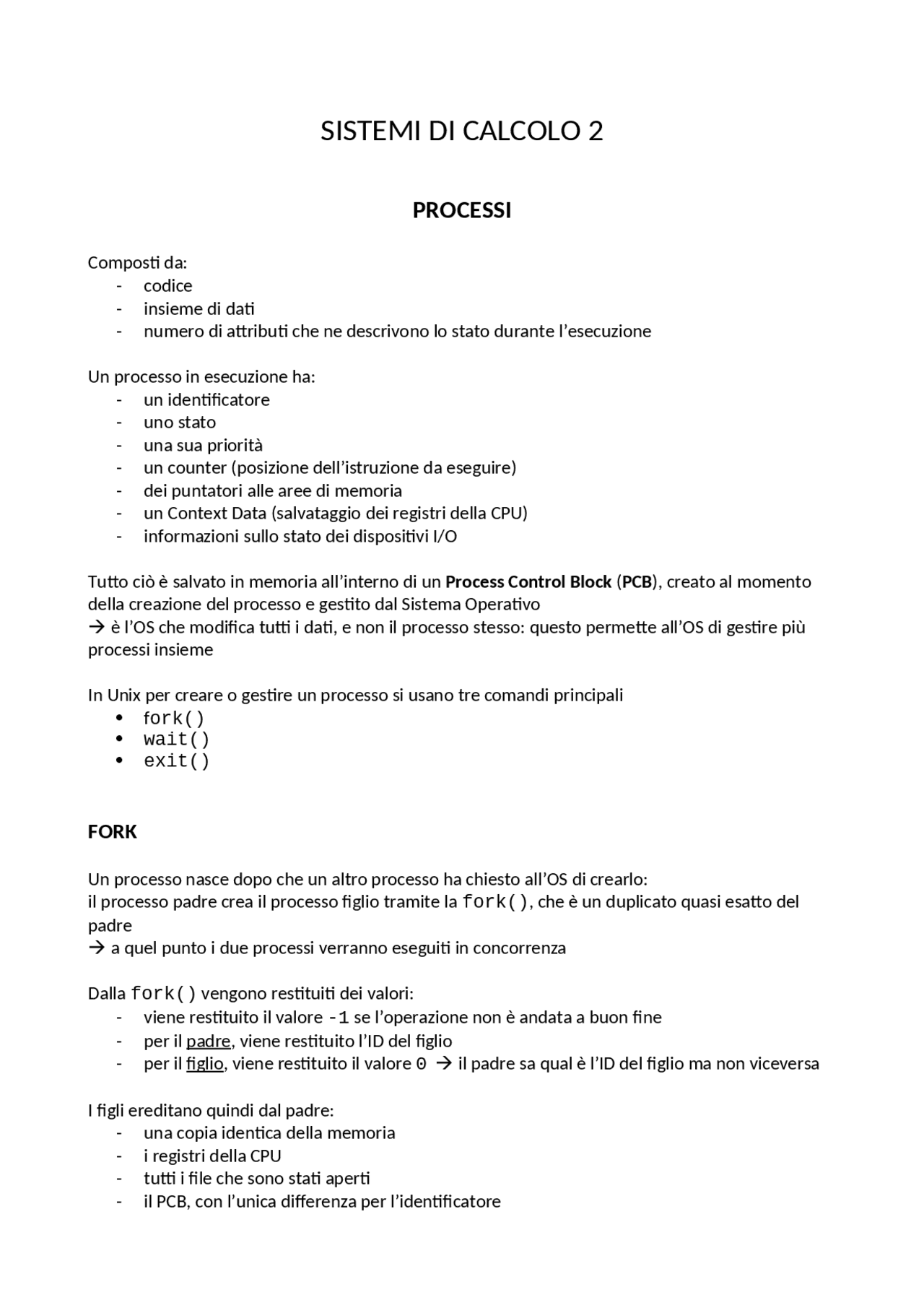 Sistemi Di Calcolo 2 Corso Completo Docsity