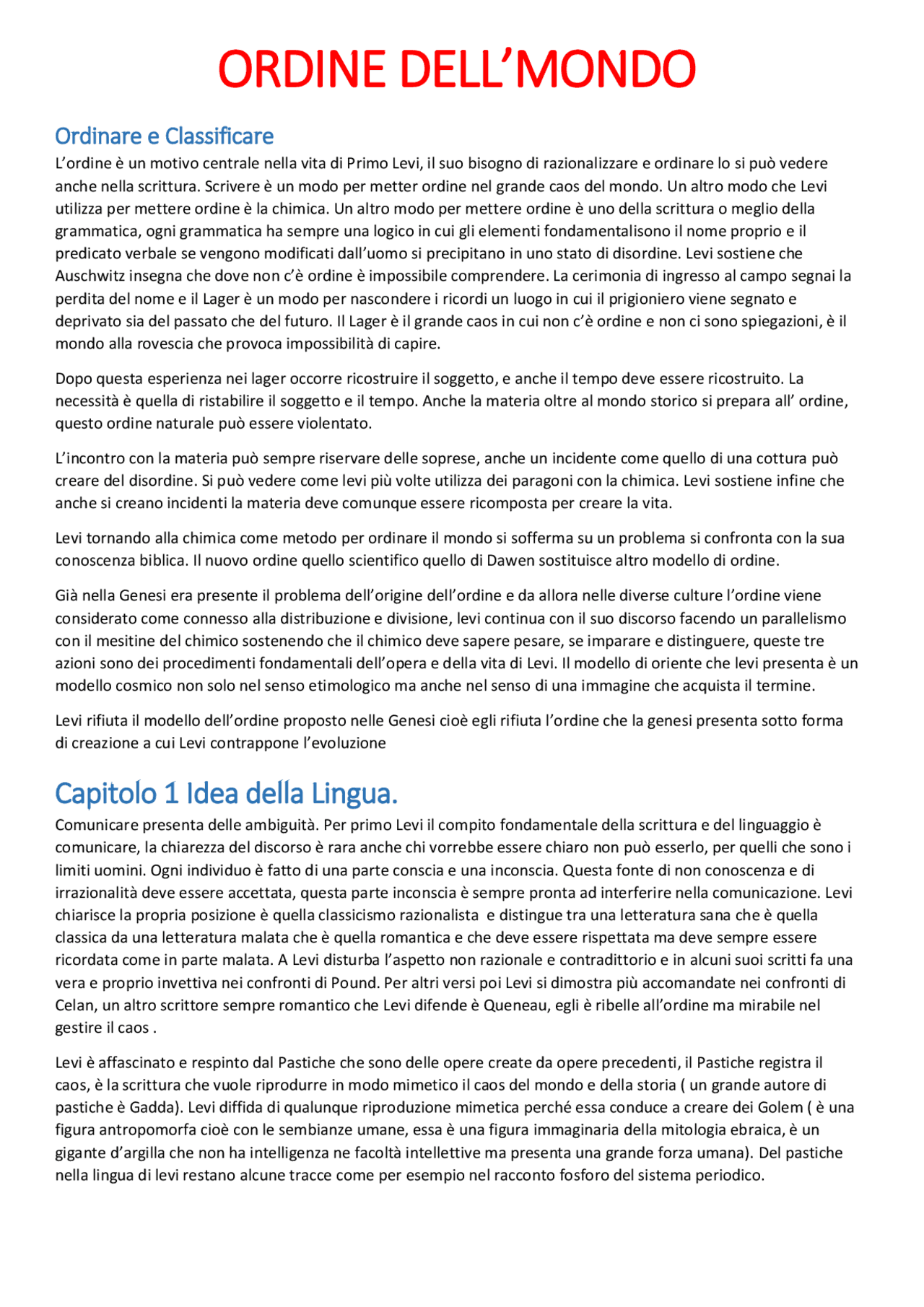 Lordine Del Mondo Saggio Su Primo Levi Di Enrico Mattioda Docsity