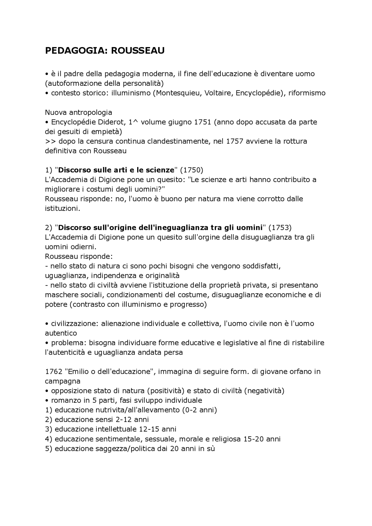 Pedagogia Rousseau E Lemilio Docsity