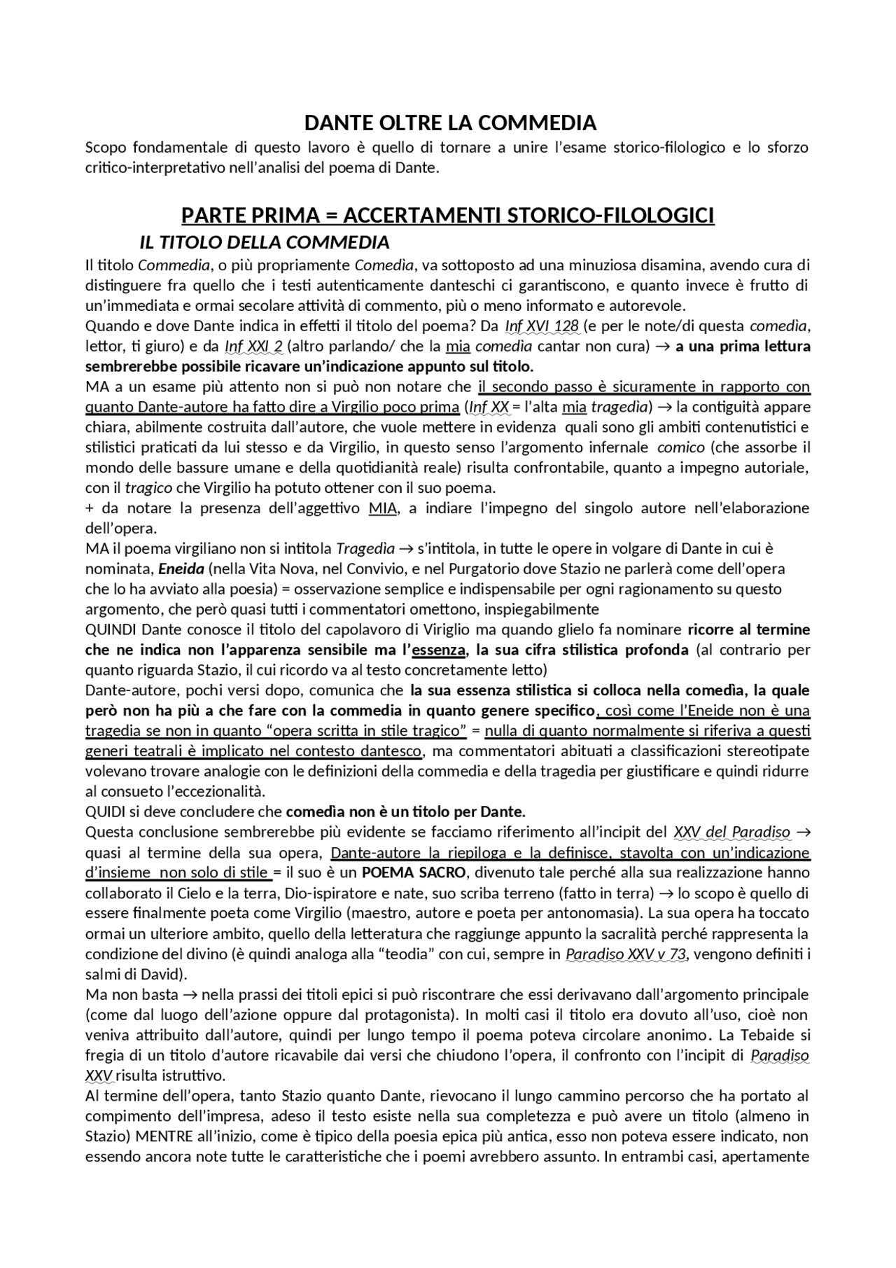 Dante Oltre La Commedia Riassunto Docsity