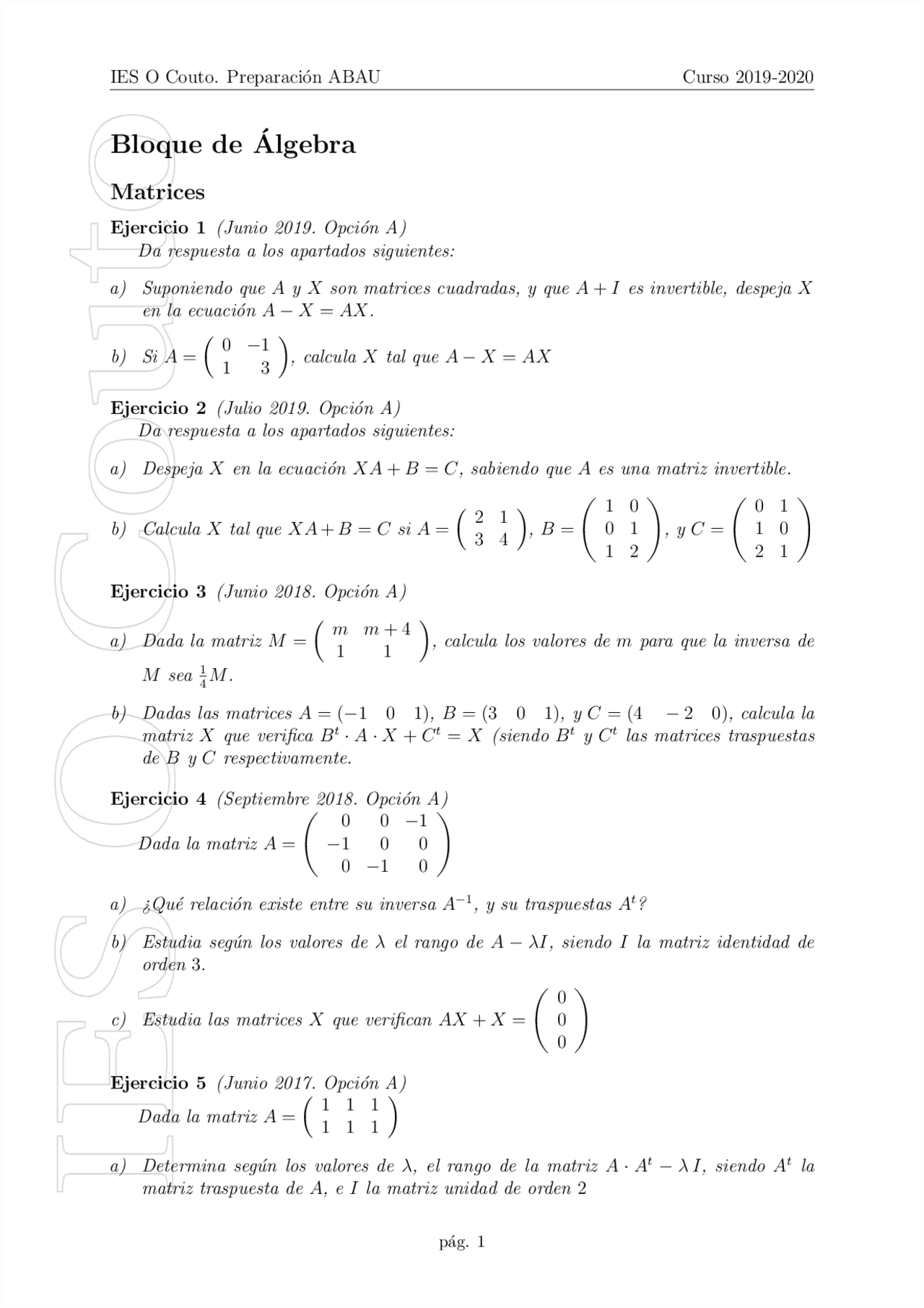 Bloquede´Algebra Matrices - Docsity